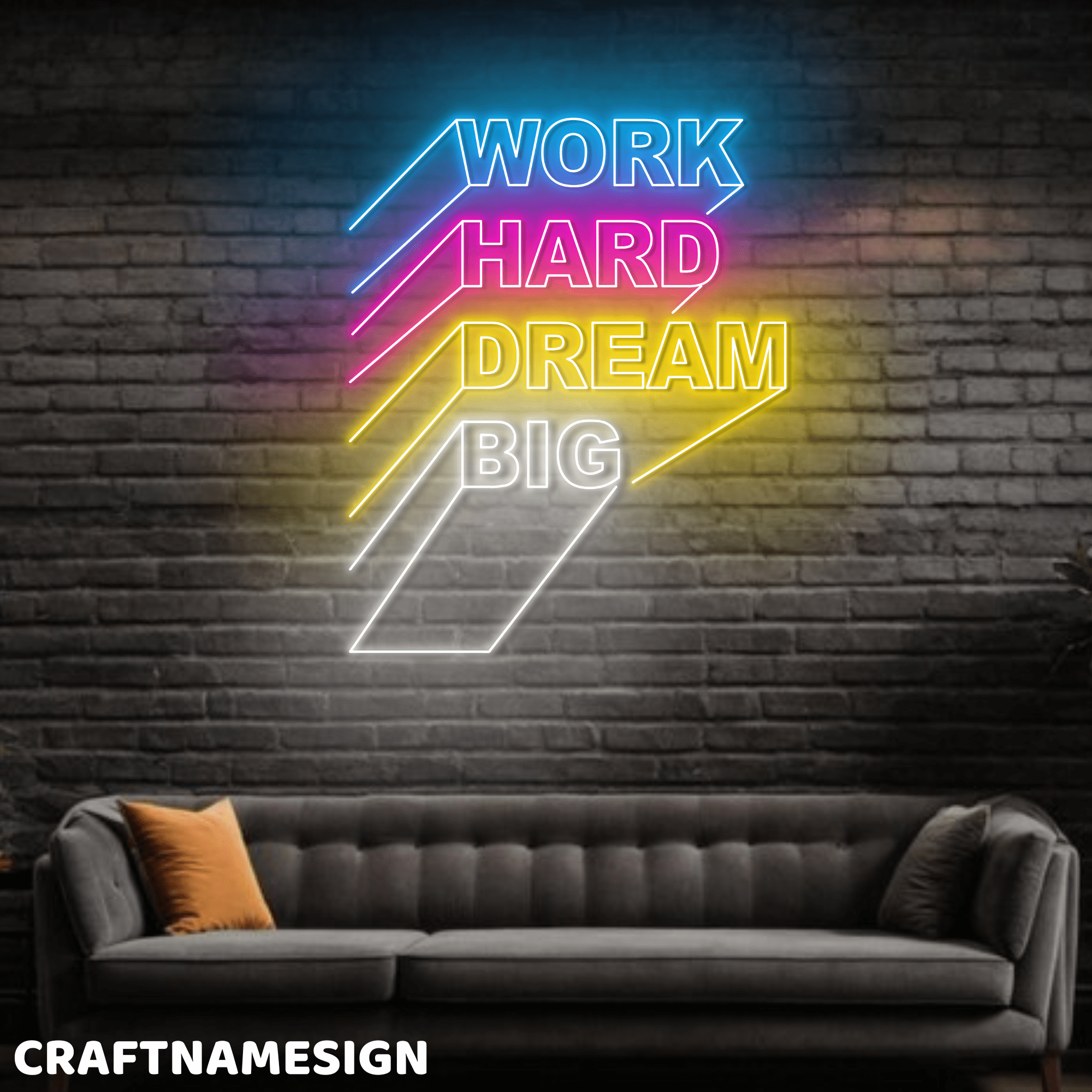 Craftnamesign Work Hard Dream Big LED Sign For Coworking Space Office ...