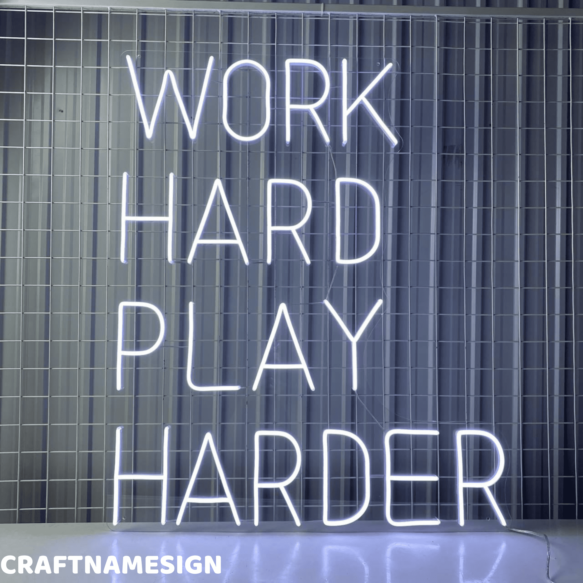 Craftnamesign Work Hard Play Harder Neon Sign, Business Wall Art, Party ...
