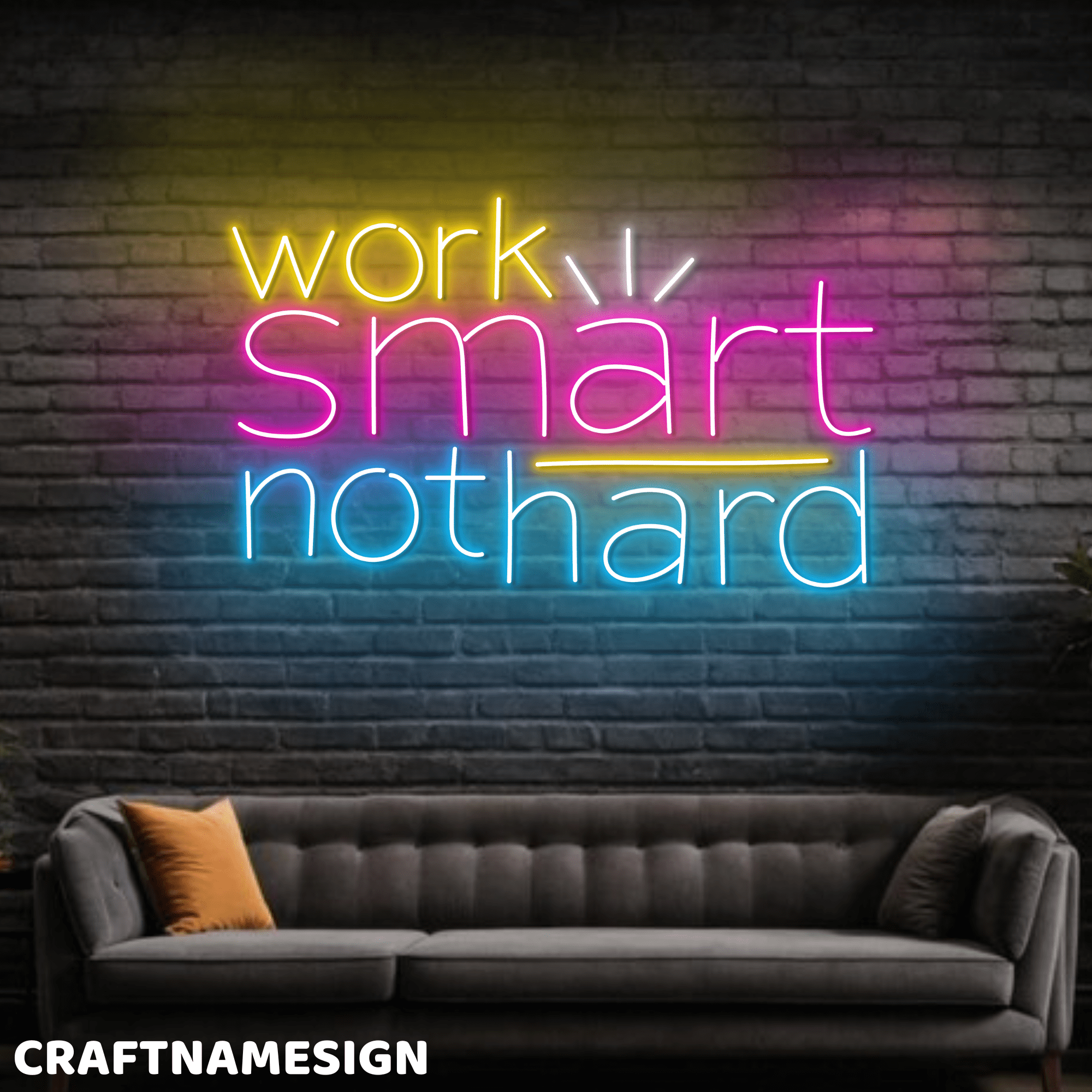 Craftnamesign Work Smart Not Hard LED Sign For Coworking Space Office ...
