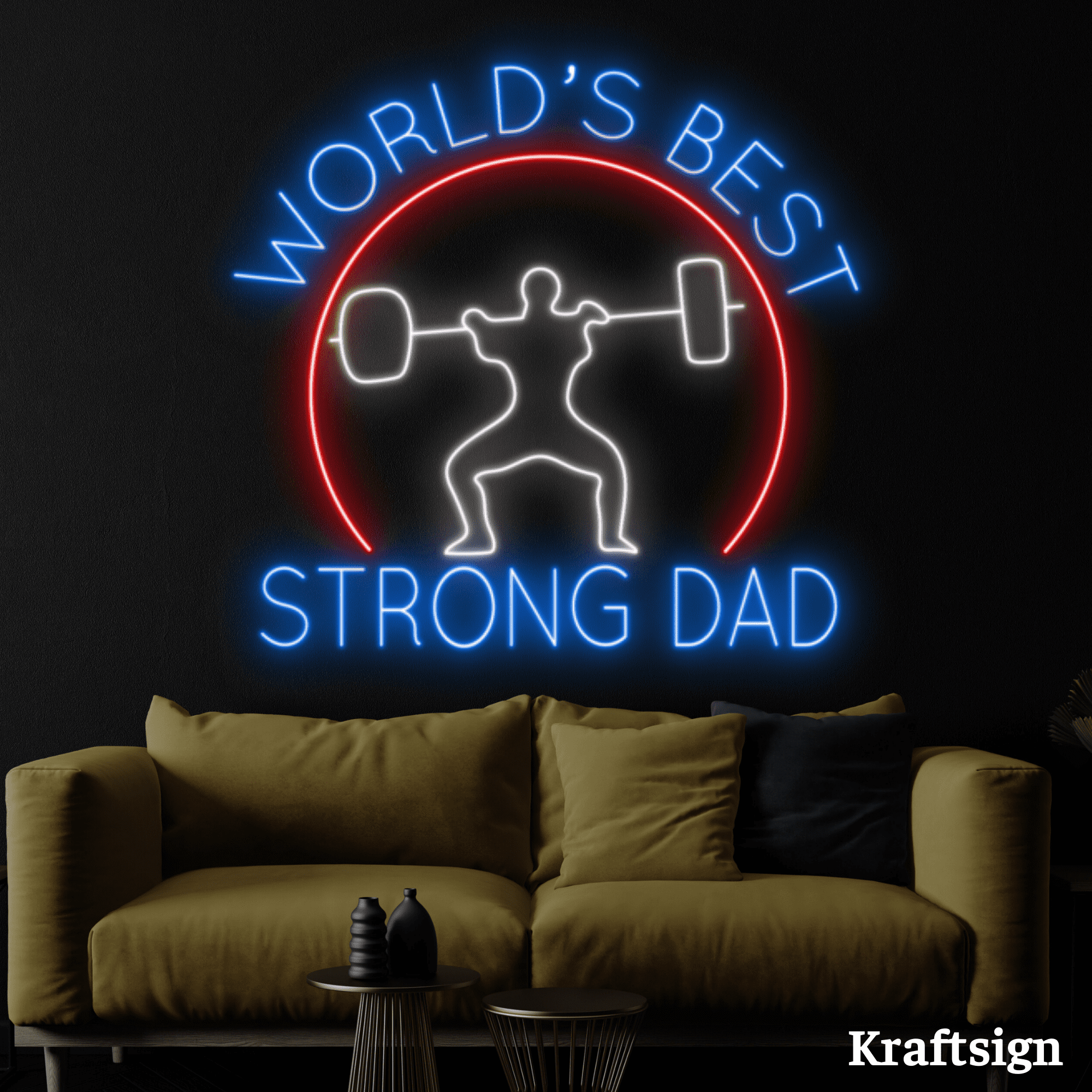 Craftnamesign World's Best Strong Dad Neon Sign, Gym Fitness Room Decor ...
