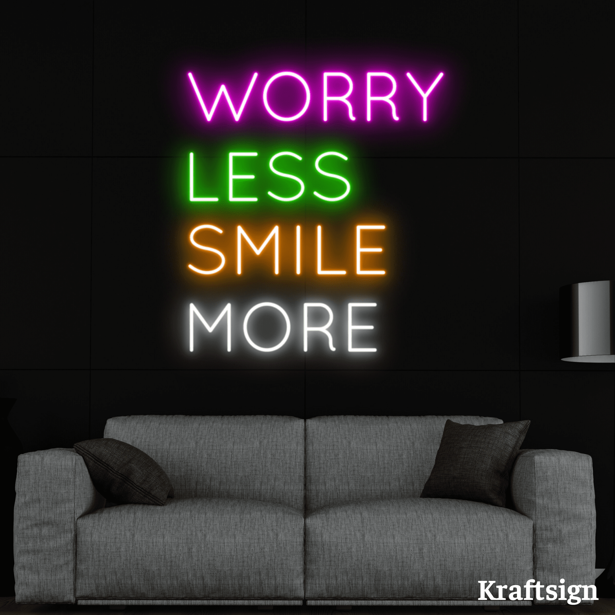 Craftnamesign Worry Less Smile More Neon Sign, Motivation Quotes Decor ...