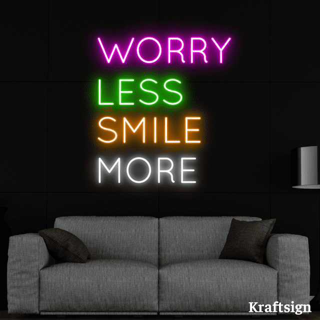 Craftnamesign Worry Less Smile More Neon Sign, Motivation Quotes Decor ...
