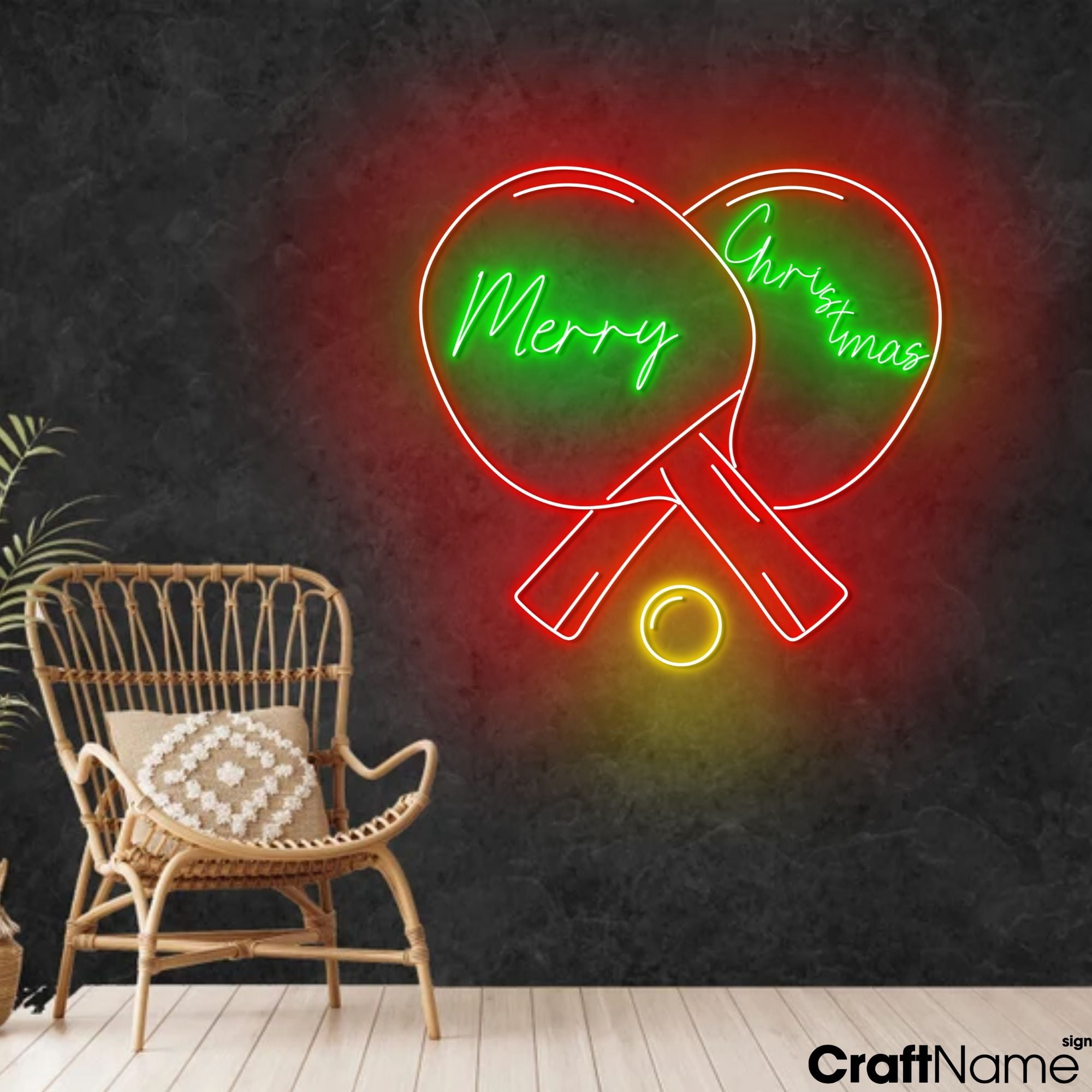 Craftnamesign Xmas Ping Pong LED Sign, Tennis Table Wall Art, Merry ...
