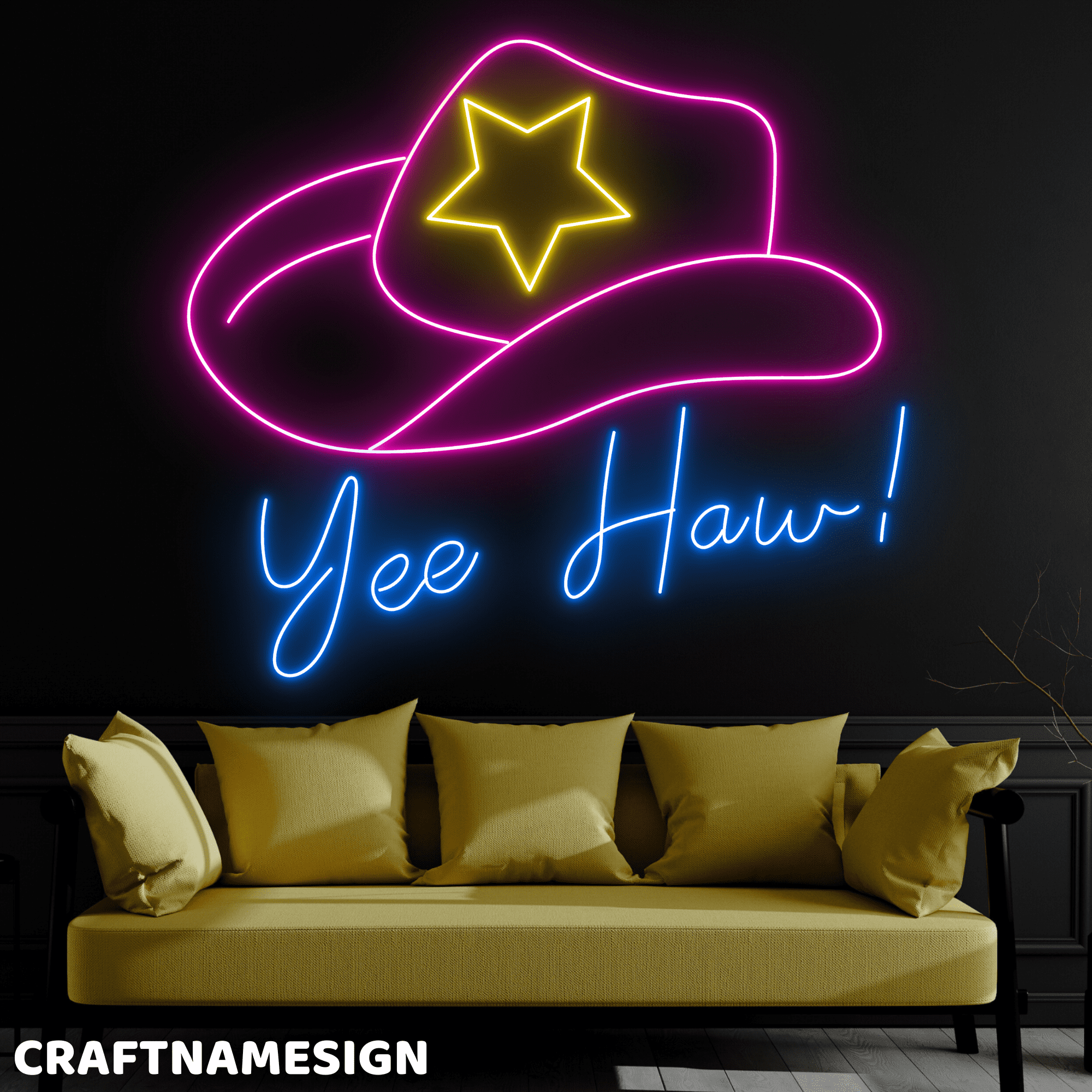 Craftnamesign Yee Haw Neon Sign, Cowboy Wall Decor, Bedroom Wall Art ...
