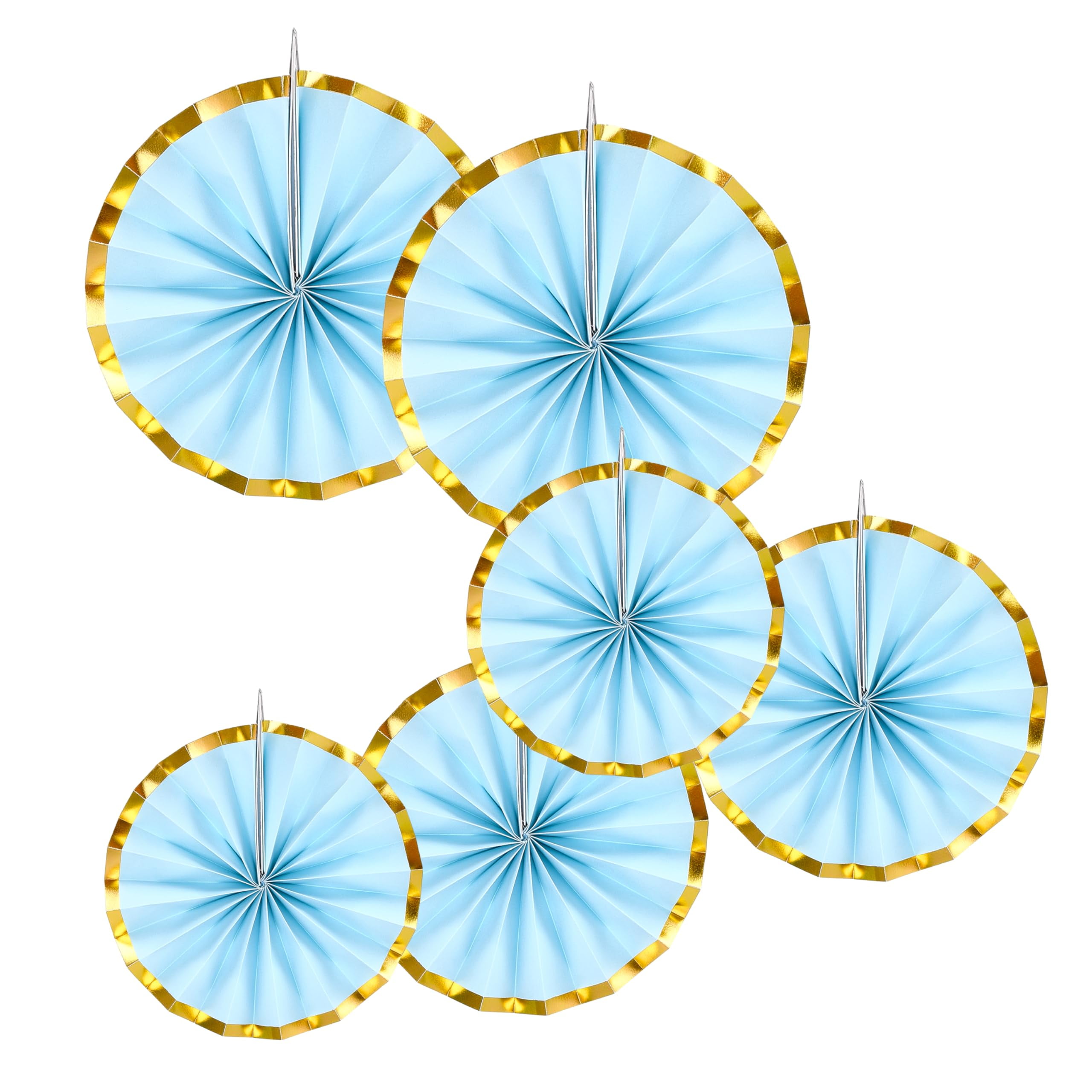 Craftopia Paper Fans - Blue & Gold - Set of 6 3D Hanging Fans for ...