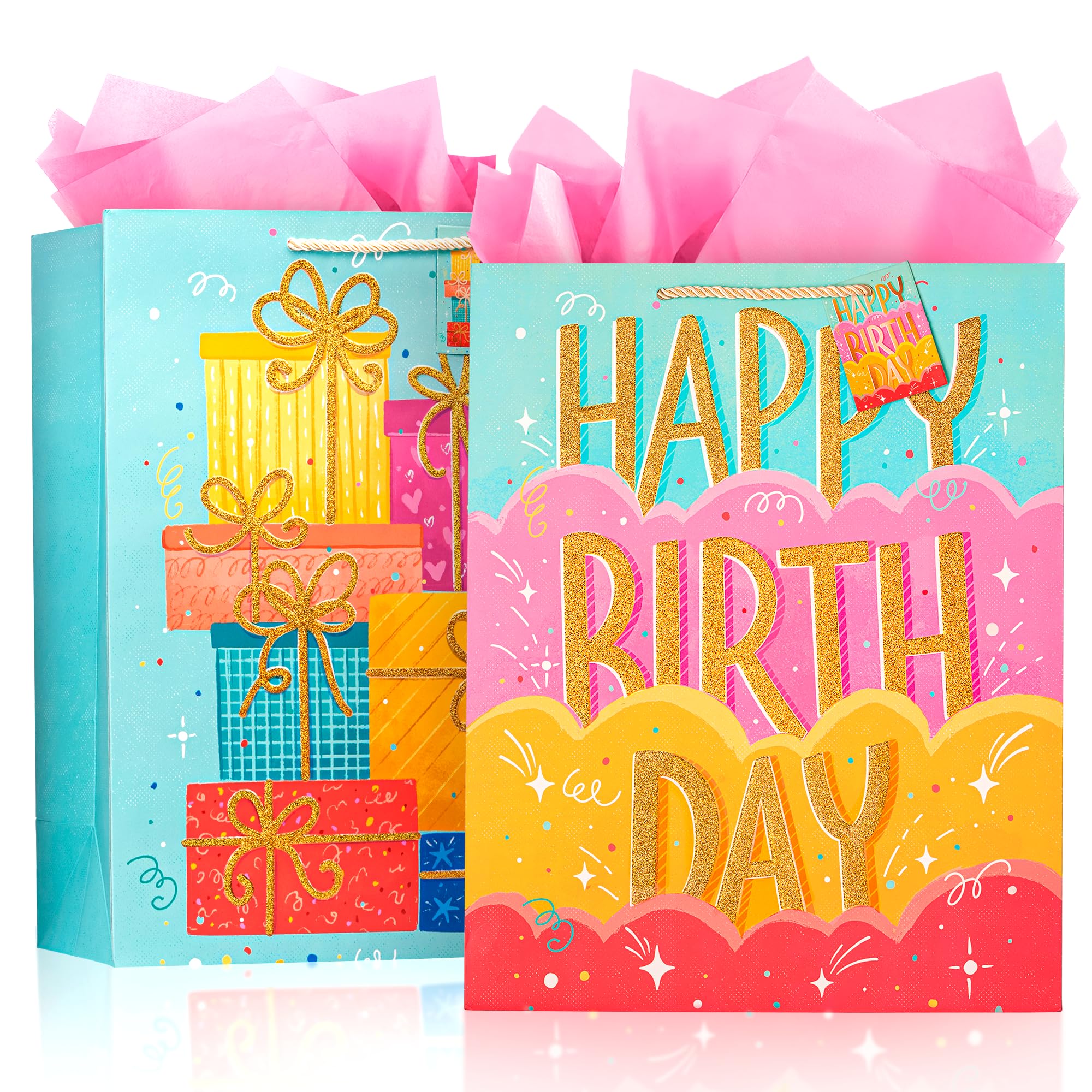 Craftorama 16" Extra Large MMF7 Happy Birthday Gift Bags Tissue Paper ...