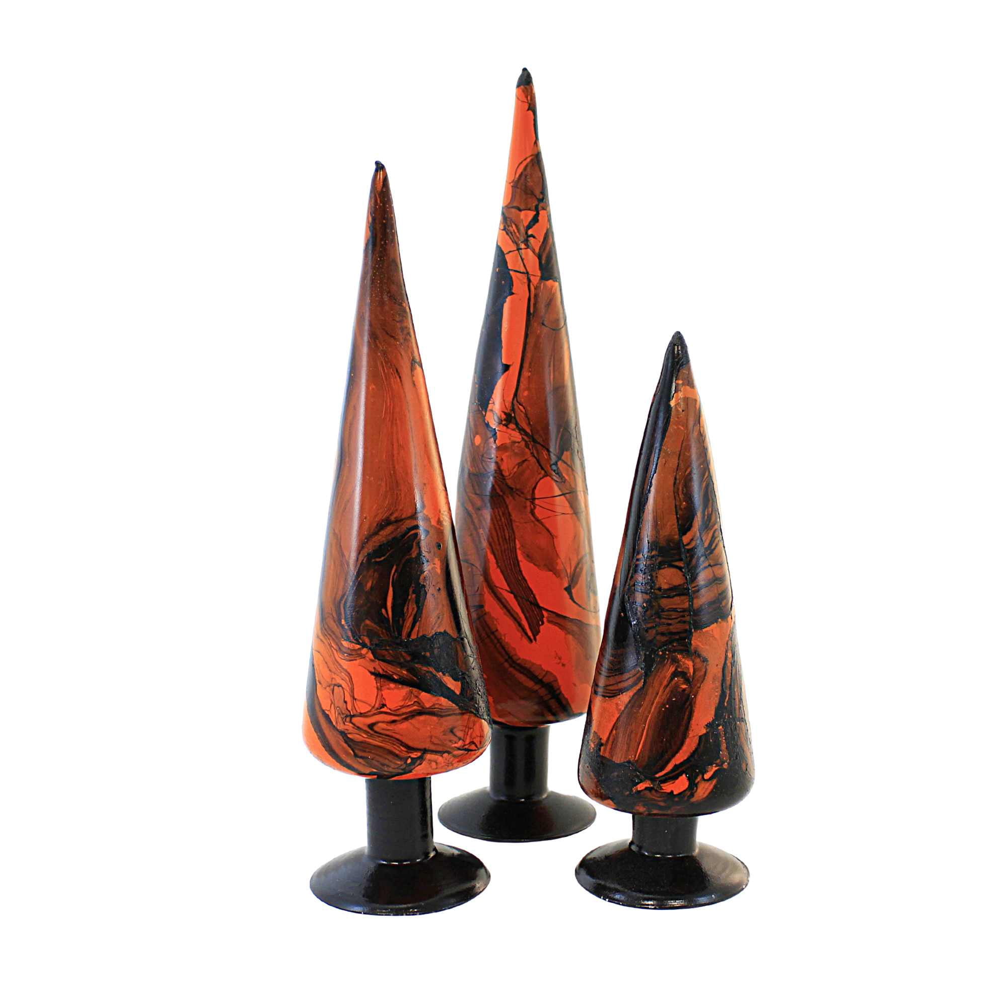 Craftoutlet.Com 18.00In Black Swirl Glass Tree Set, Glass, Orange Black ...