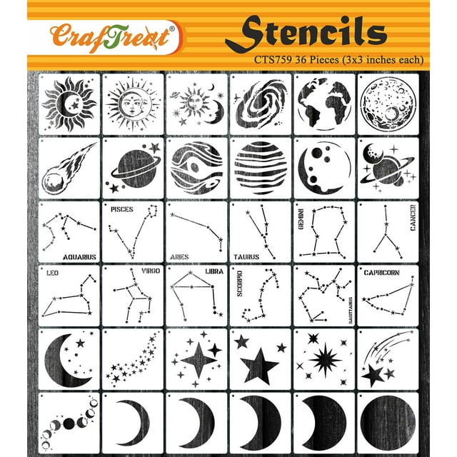 Craftreat 36 pieces zodiac sign stencils for painting (3x3) , sun moon ...
