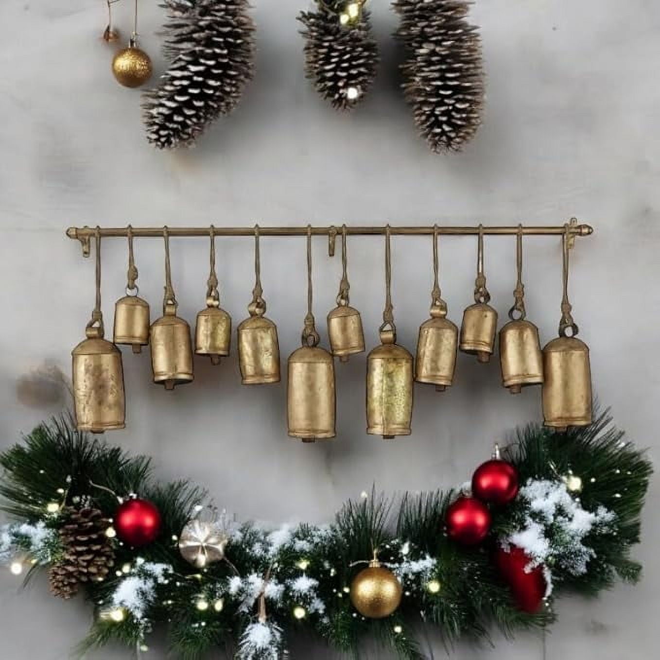 Crafts Hub Set of 12 Vintage Brass Bell with Jute Hanging Rope - Metal ...