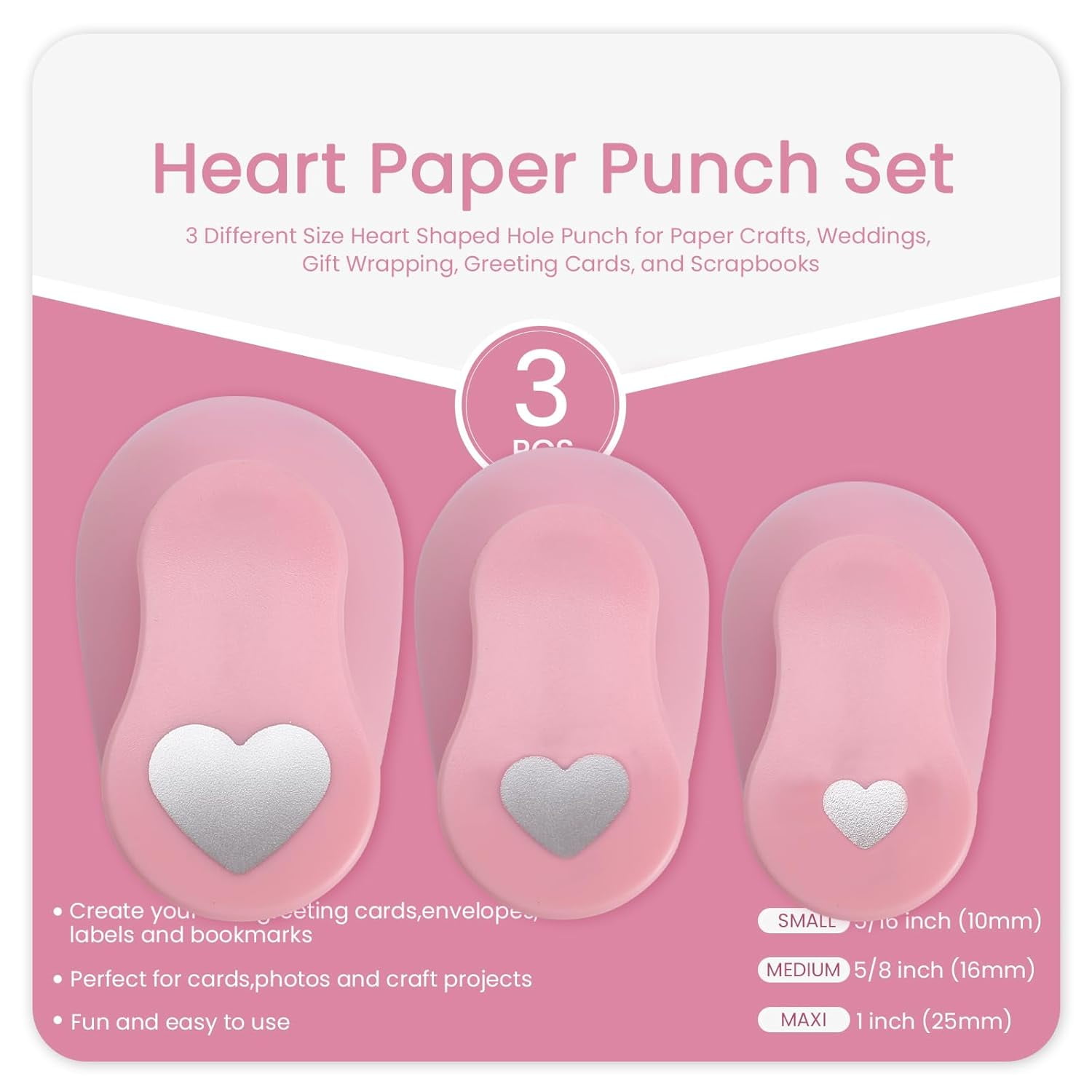 Crafts Punch Set 8mm 15mm 25mm Paper Punches 3Pcs/Set (Heart) - Walmart.com