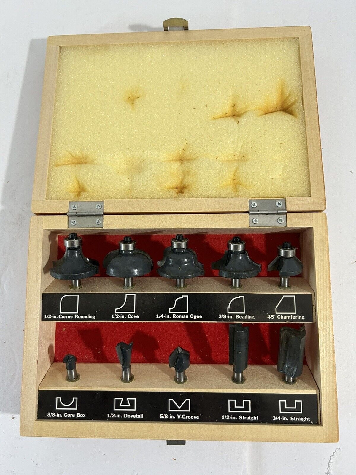 Craftsman 10-Piece Router Bit Set with Wood Storage Box - Professional ...