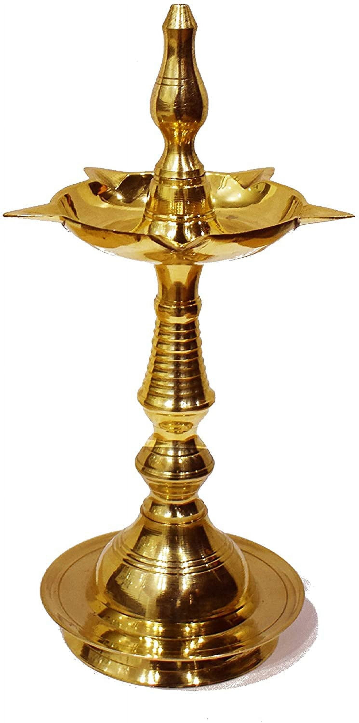 Craftsman 13 Inch Pure Virgin Brass Kerala Samai Puja Diya Traditional Brass Kutthu Vilakku Oil ...