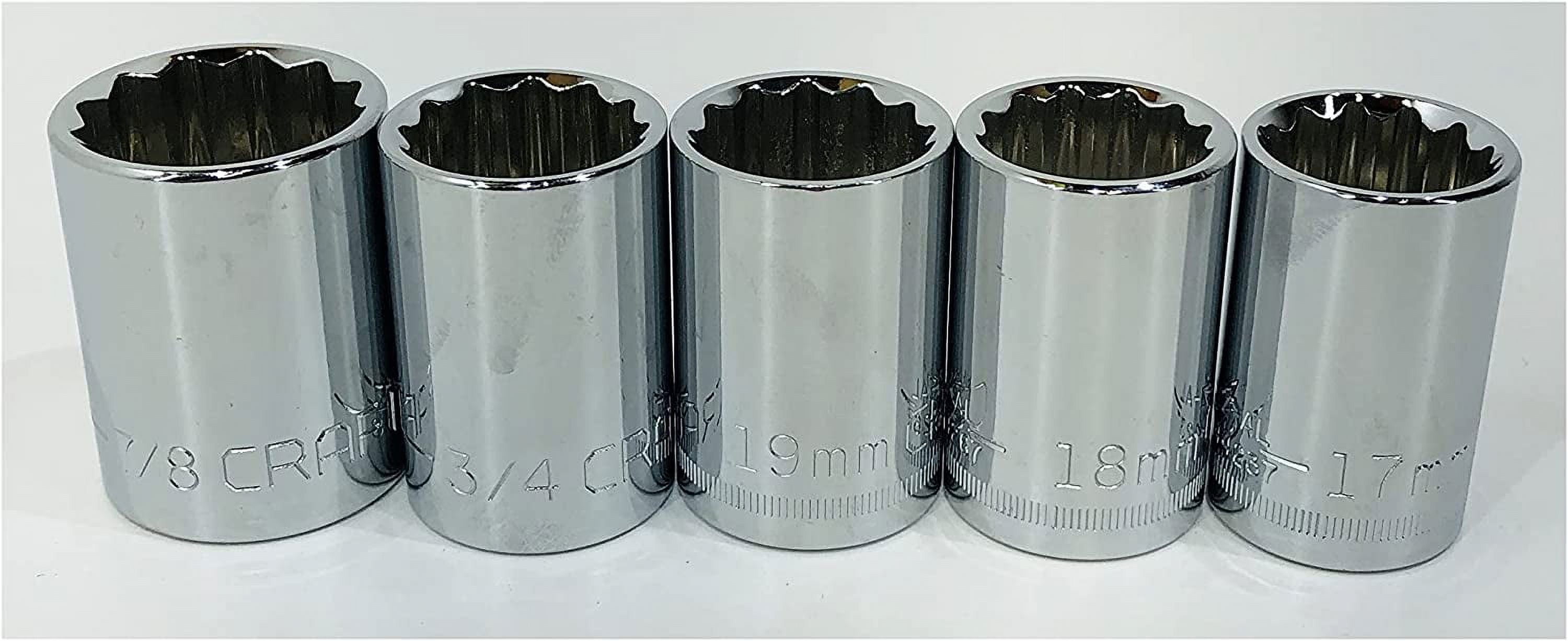Craftsman 5 Piece 1/2" Drive Standard and Metric 12pt Socket Set (Bulk ...