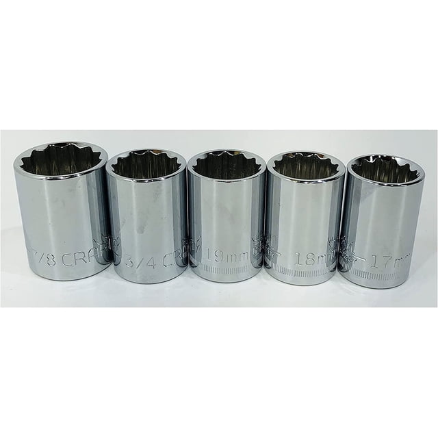 Craftsman 5 Piece 1/2" Drive Standard and Metric 12pt Socket Set (Bulk ...