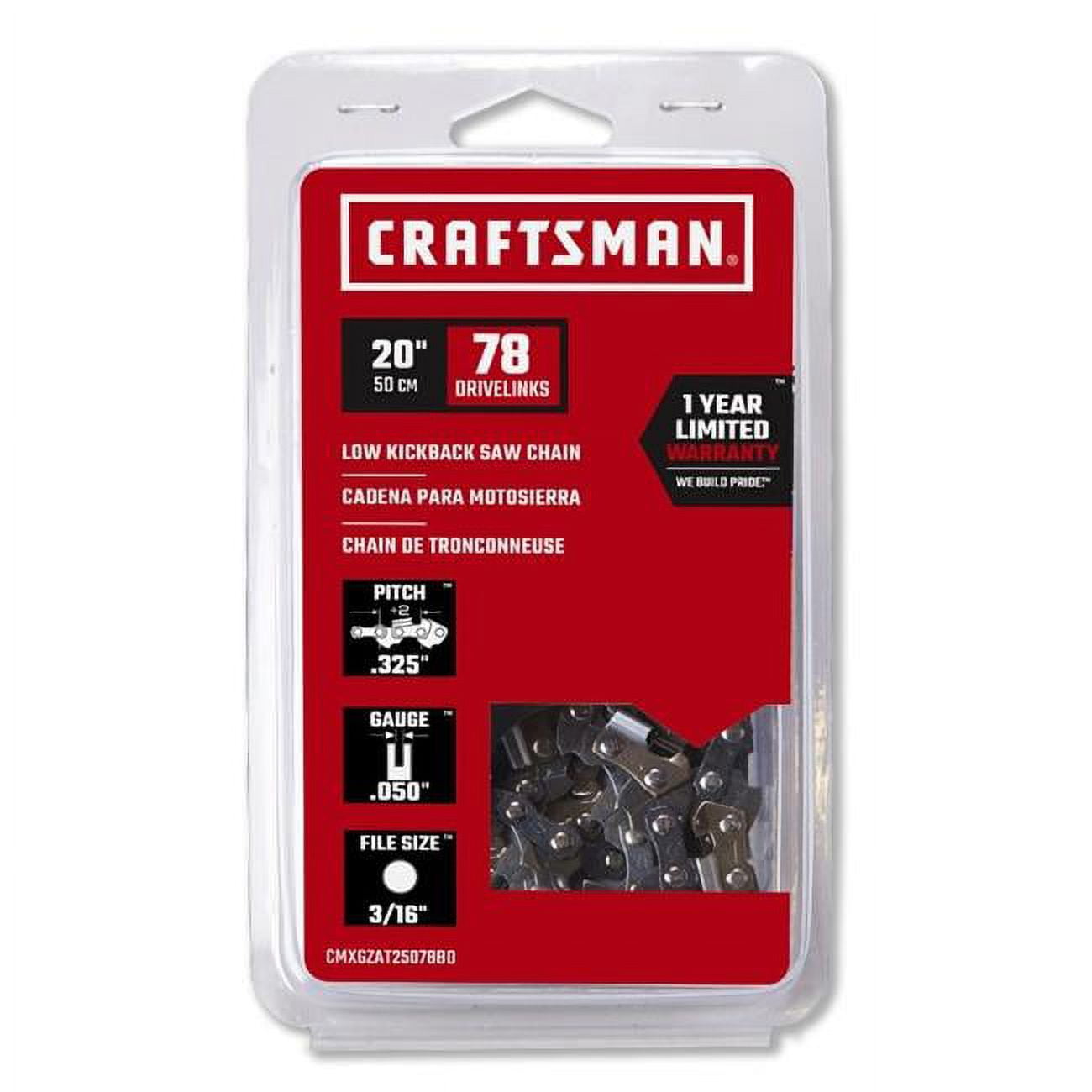 Craftsman 7007426 20 in. 78 links Low Kickback Saw Chain - Walmart.com