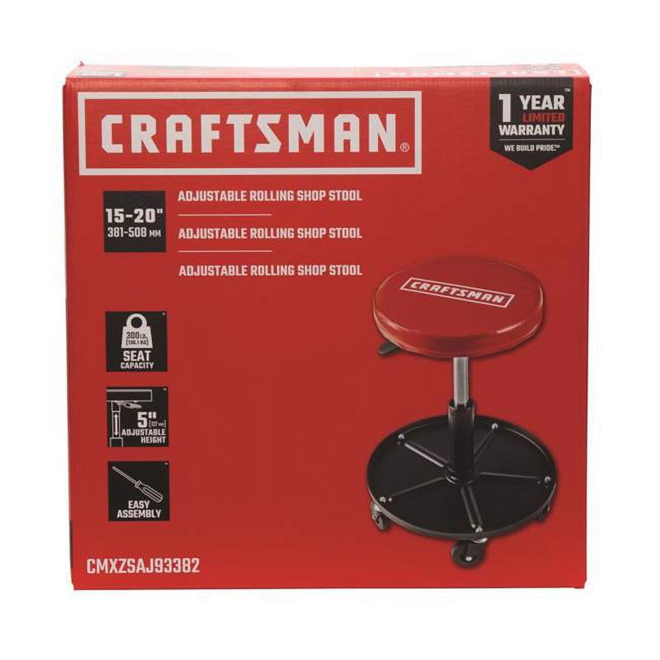 CRAFTSMAN Garage Chair Seat, 8087917 Vinyl Swivel Adjustable Workshop ...
