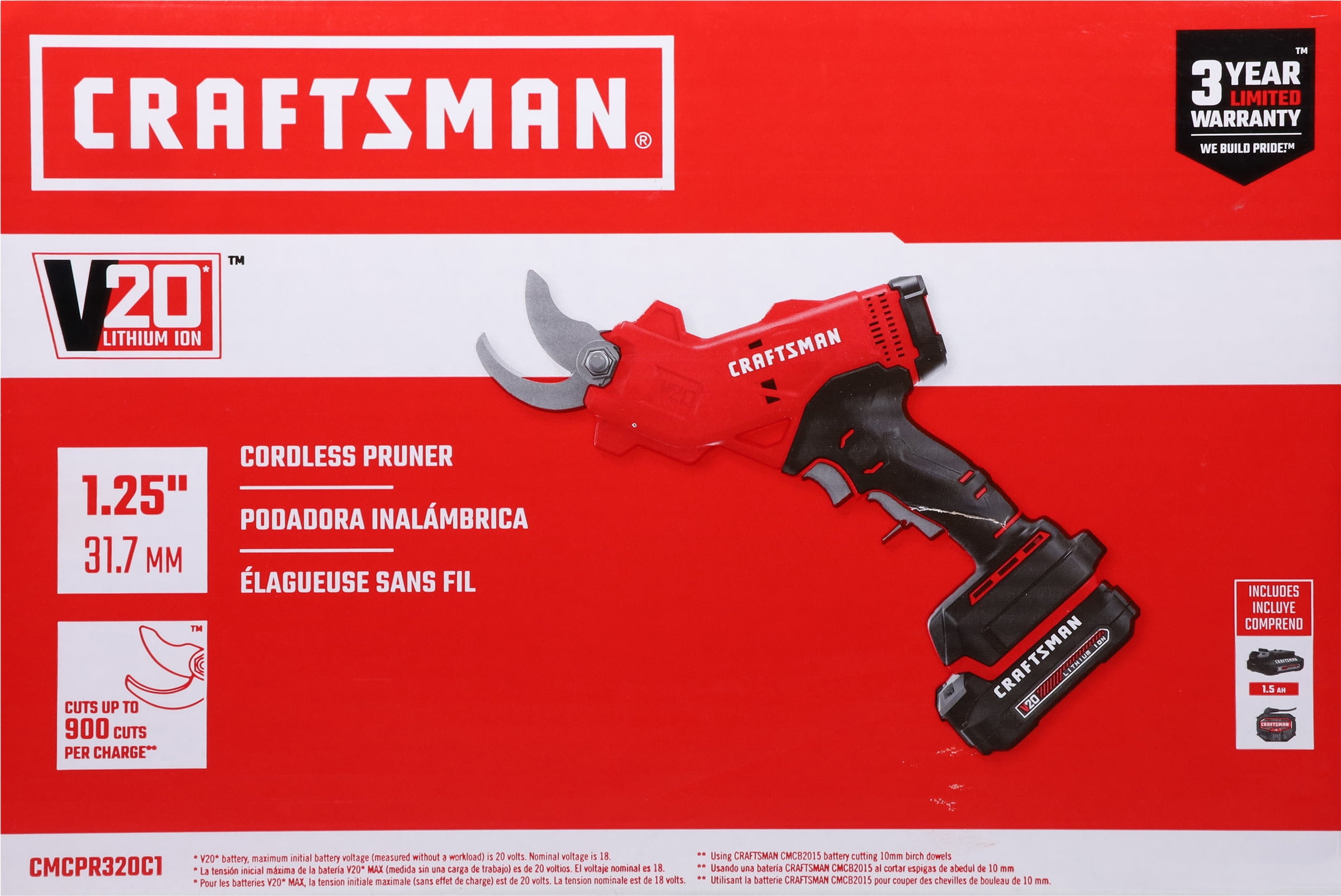Craftsman 20V Cordless Pruners CMCPR320C1 with Outdoor Battery Power ...