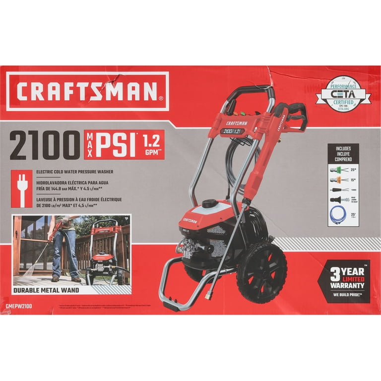 Craftsman CMEPW2100 2100 psi 1.2 Gallon GPM Cold Water Electric Pressure Washer