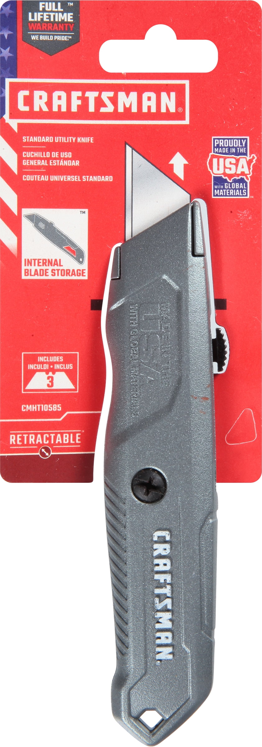CRAFTSMAN Utility Knife, Retractable, 3 Blades Included CMHT10585 ...
