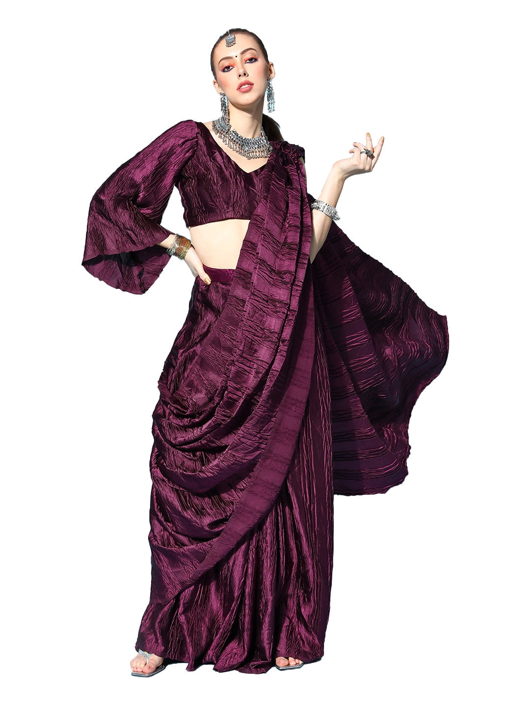 Craftstribe Red Sari Poly Georgette Traditional New Nepal | Ubuy