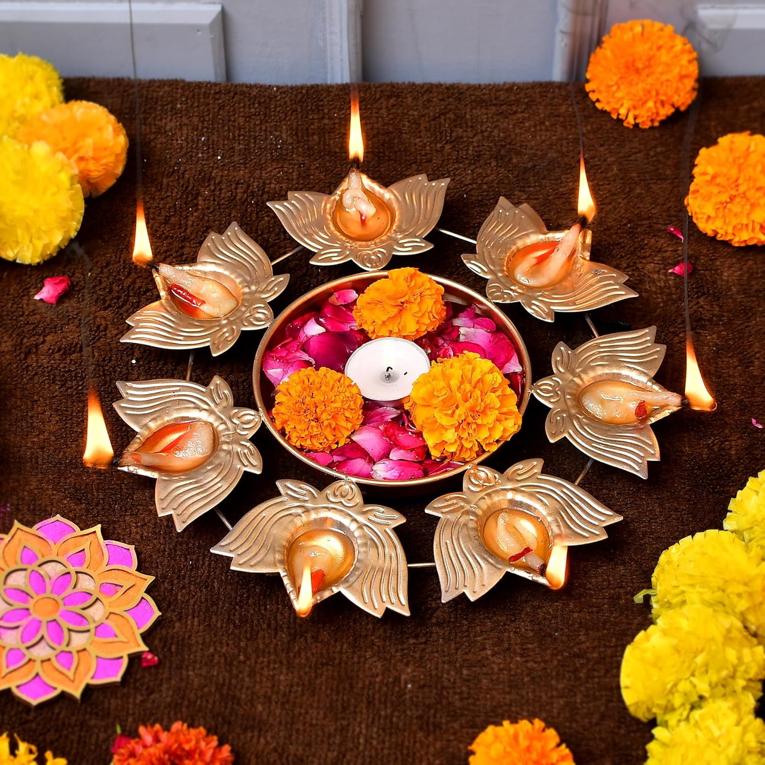 Craftvatika Lotus Flower Diya Shape for puja Tea Light Diya for Diwali ...