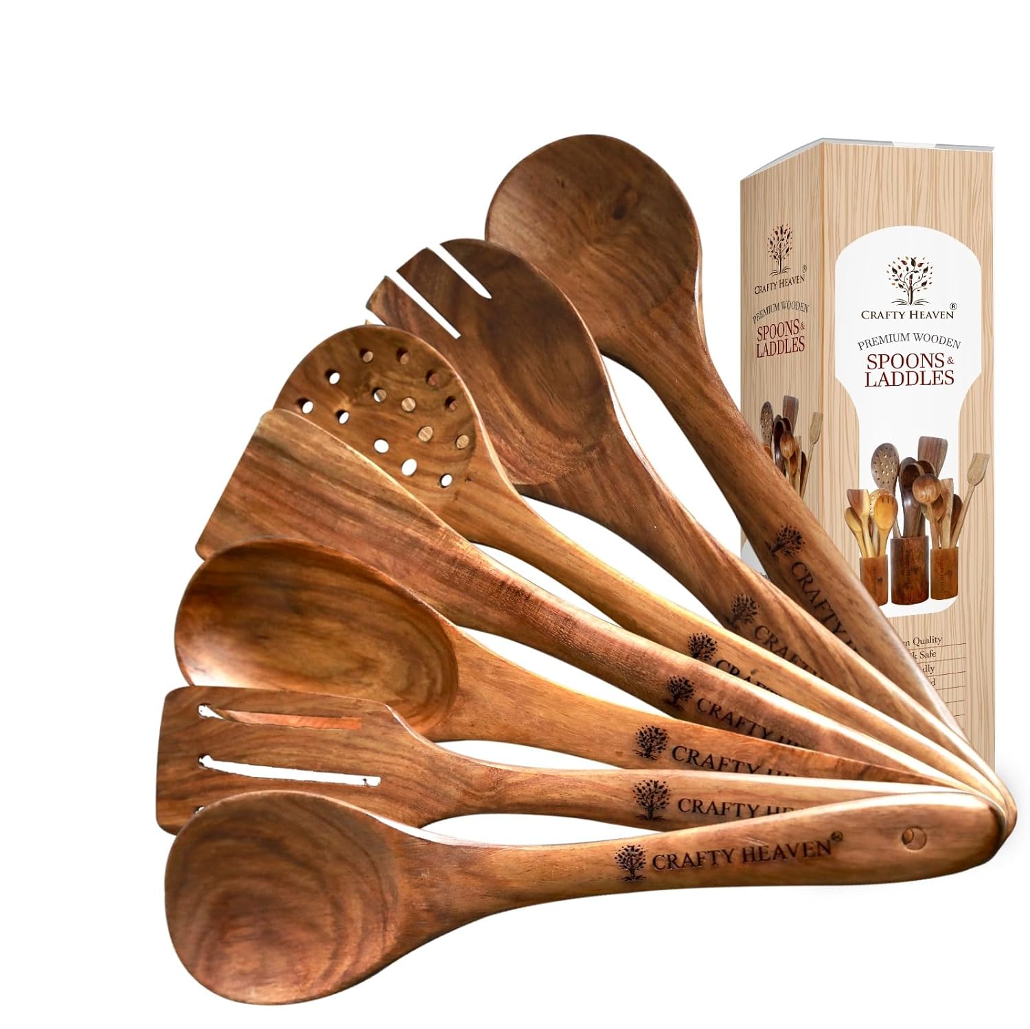 Crafty Heaven Sheesham Wooden Cooking Spoons Durable Elegant Wooden ...