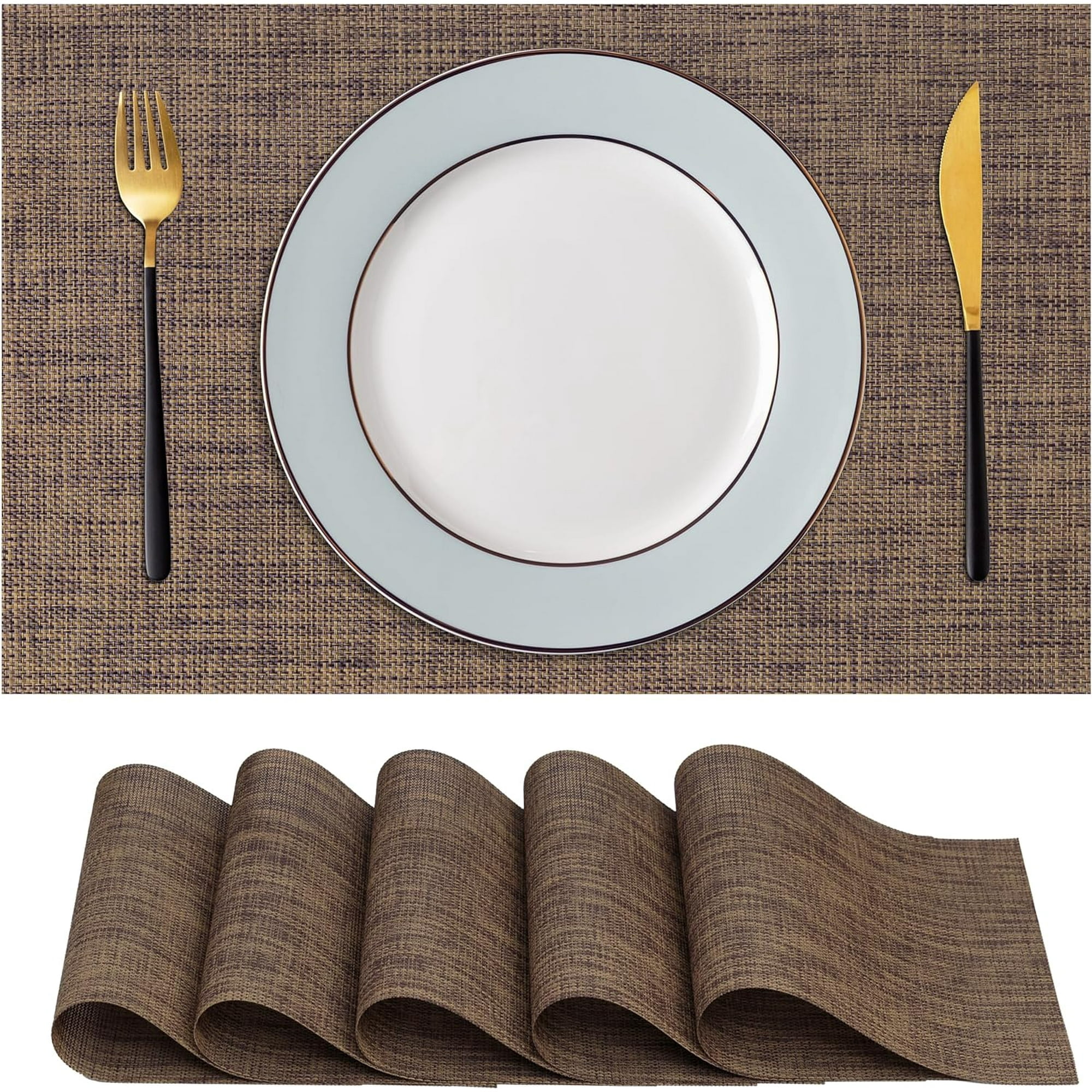 CraftyCrocodile Placemats Set of 6 - Classic Vinyl Dining Table Place ...