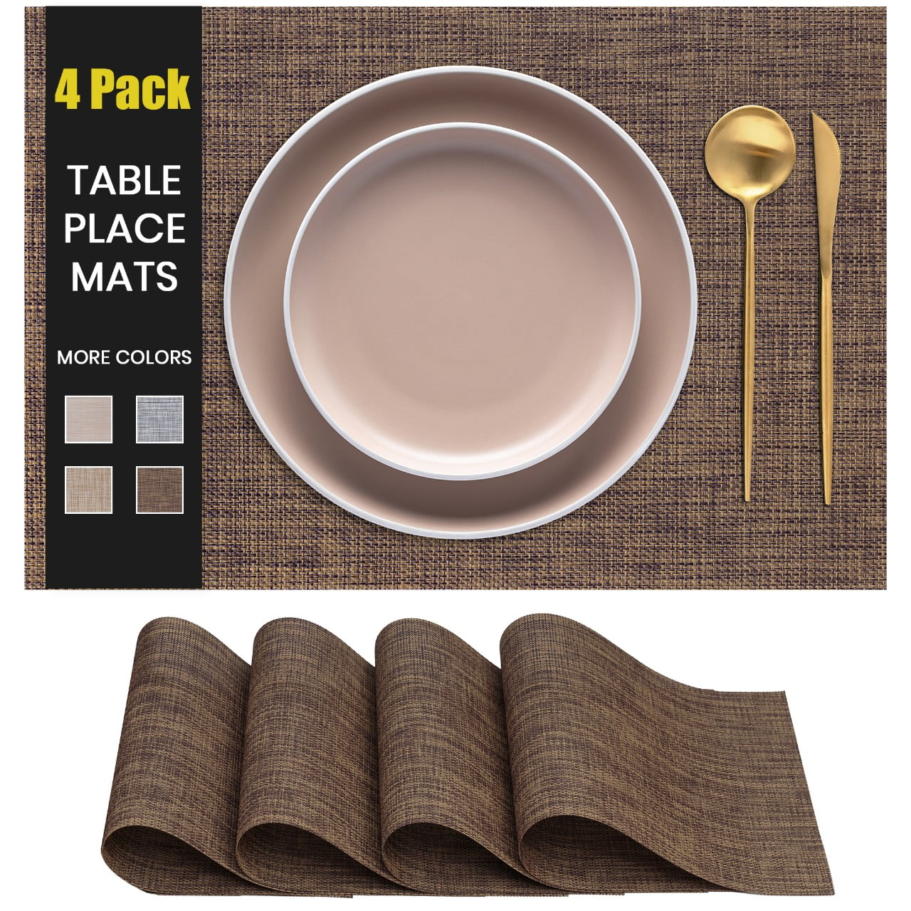 CraftyCrocodile Placemats Set of 4 - Classic Vinyl Dining Table Place ...