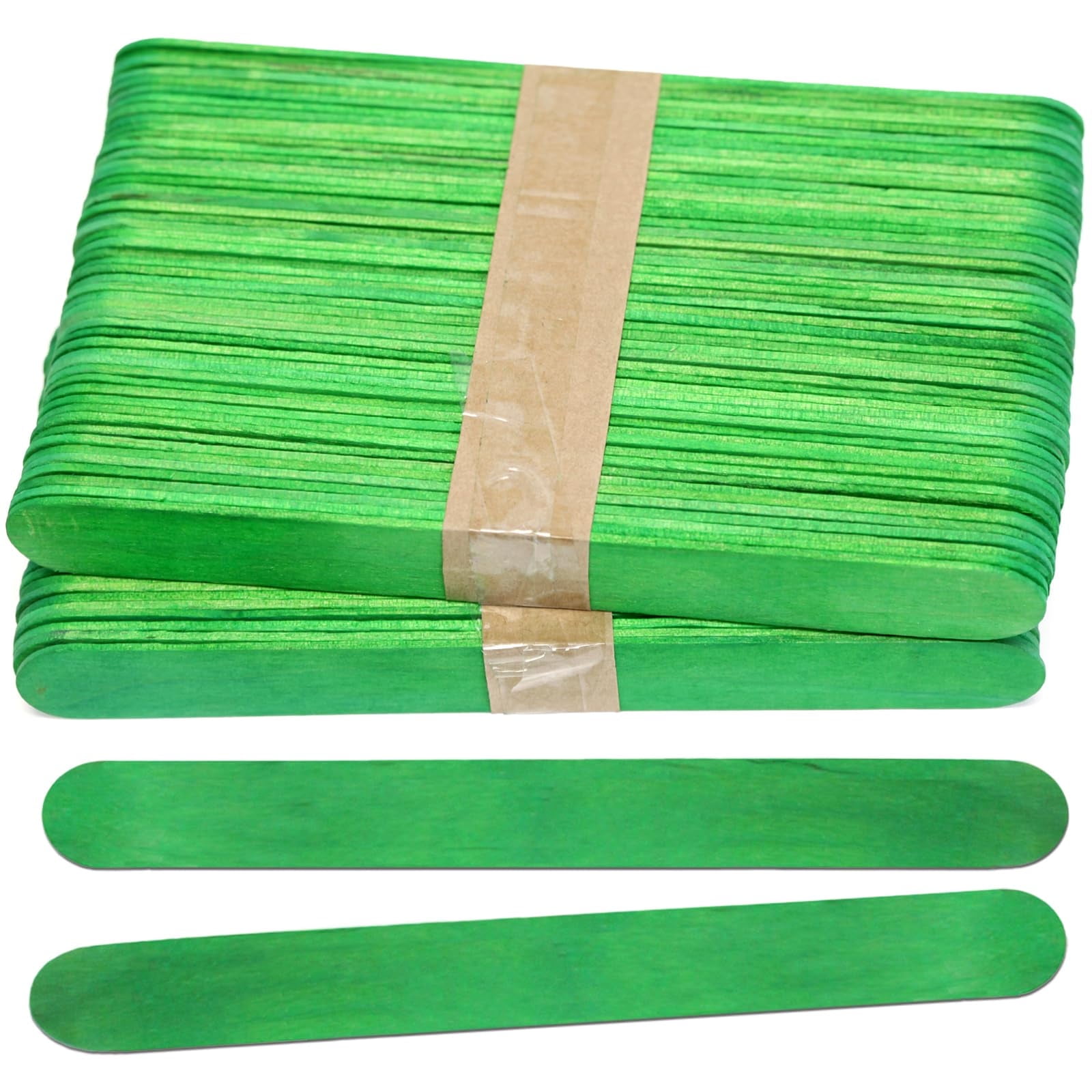 CraftySticks- 100 Pack, 6 Inch Green Color, Jumbo Wood Popsicle Sticks ...