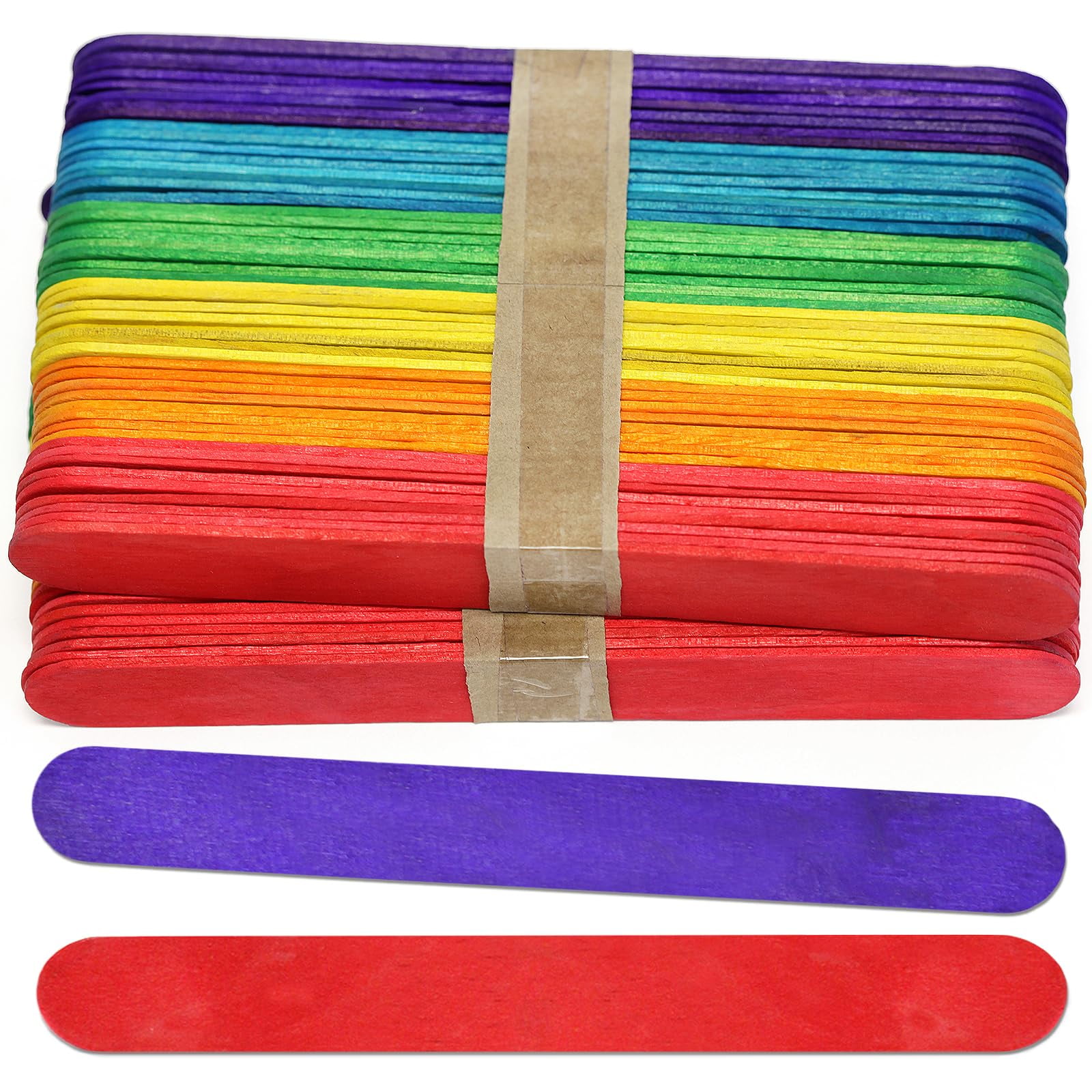 CraftySticks- 100 Pack, 6 Inch Multi Color Rainbow, Jumbo Wood Popsicle ...