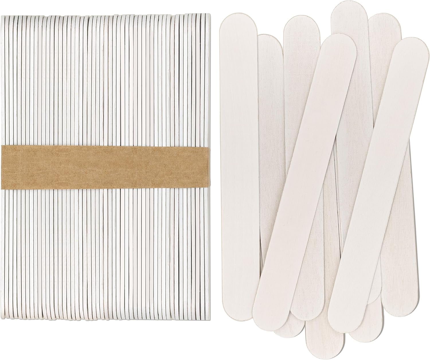CraftySticks- 100 Pack 6 Inch White Painted Wood Craft Sticks, Jumbo ...