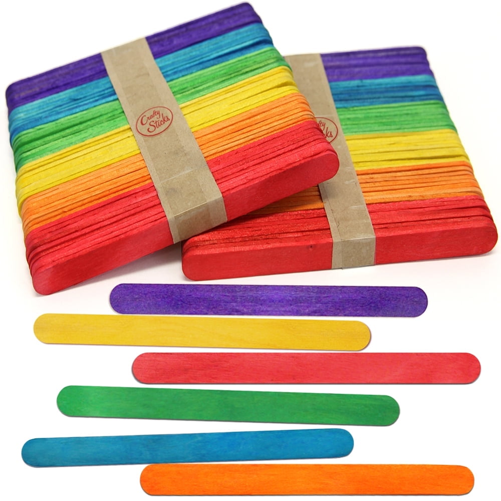 CraftySticks- 100 Pack 4.5 Inch Multi-Color Rainbow Colors Popsicle ...