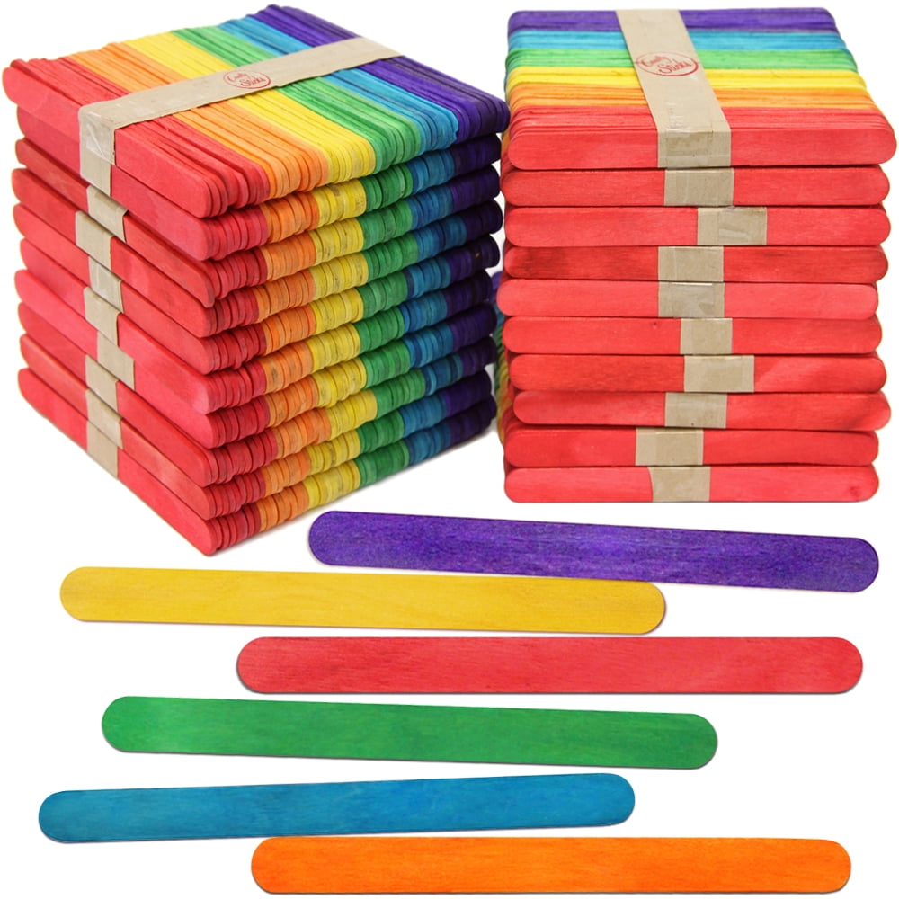 CraftySticks- 1000 Pack Multi Color Popsicle Sticks for Crafts, 4.5 ...