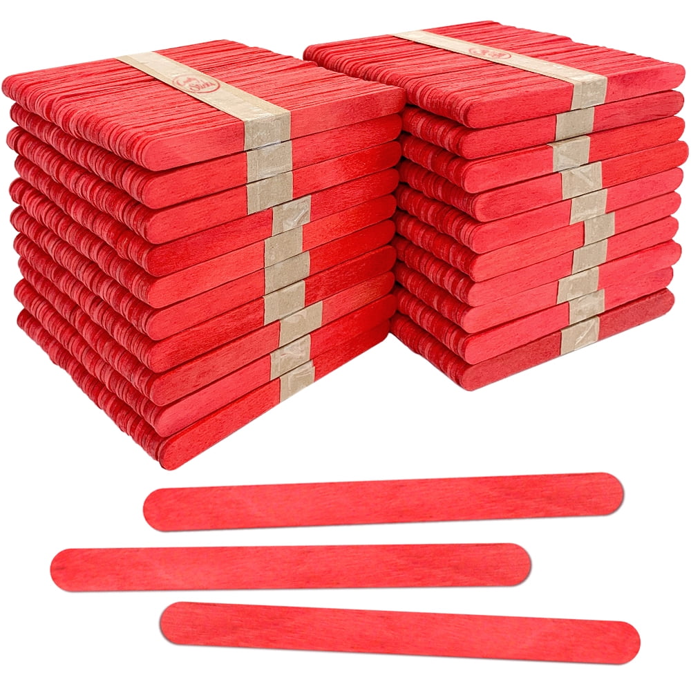 CraftySticks- 1000 Pack Red Popsicle Sticks for Crafts, 4.5 Inch Wooden ...