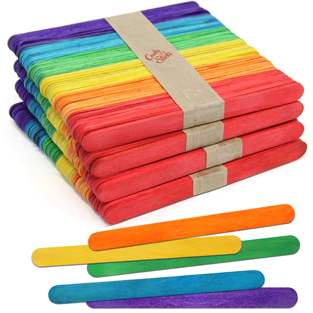 CraftySticks- 200 Pack Multi Color Popsicle Sticks for Crafts, 4.5 Inch ...