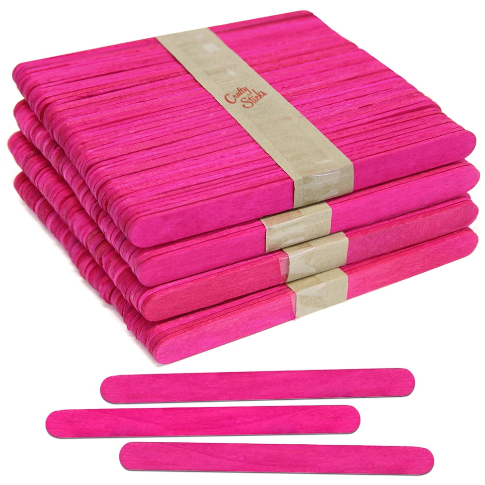 CraftySticks- 200 Pack Pink Popsicle Sticks for Crafts, 4.5 Inch Wooden ...