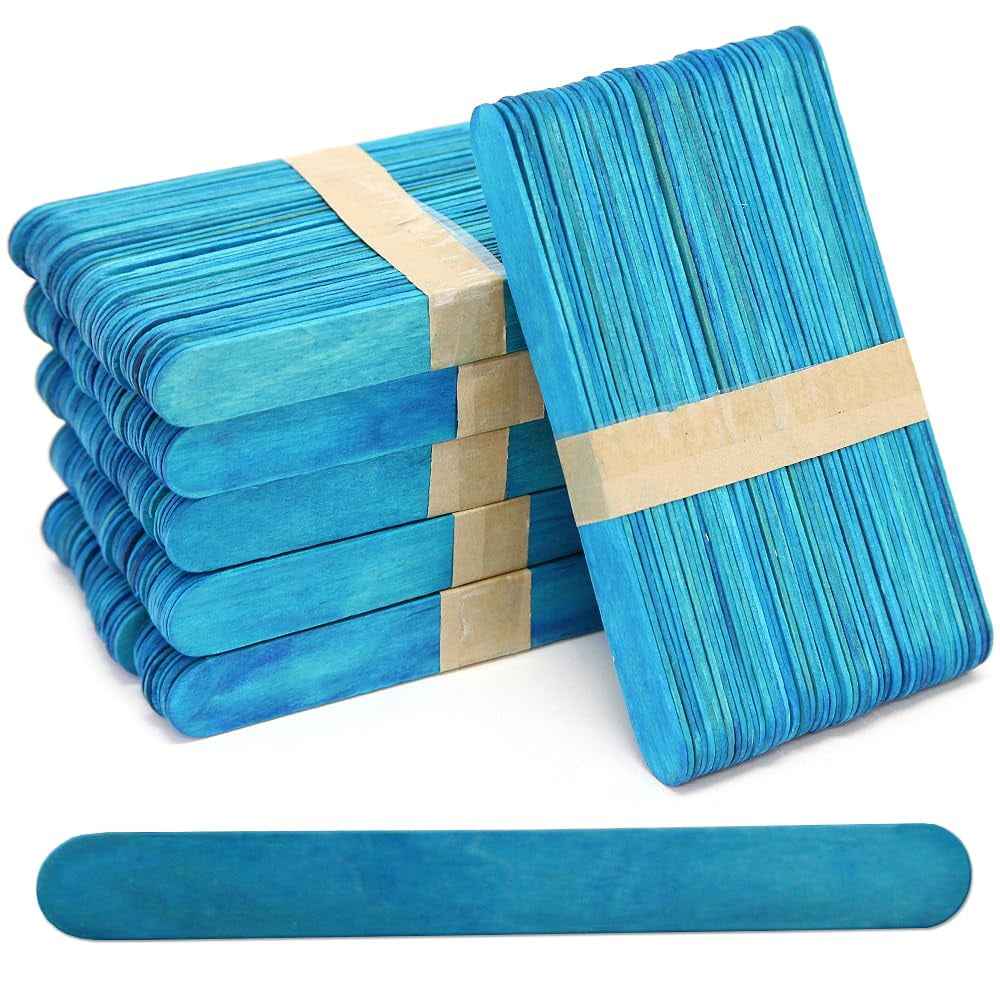 CraftySticks- 300 Pack, 6 Inch Blue Color, Jumbo Wood Popsicle Sticks ...