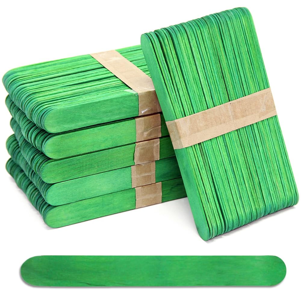 CraftySticks- 300 Pack, 6 Inch Green Color, Jumbo Wood Popsicle Sticks ...