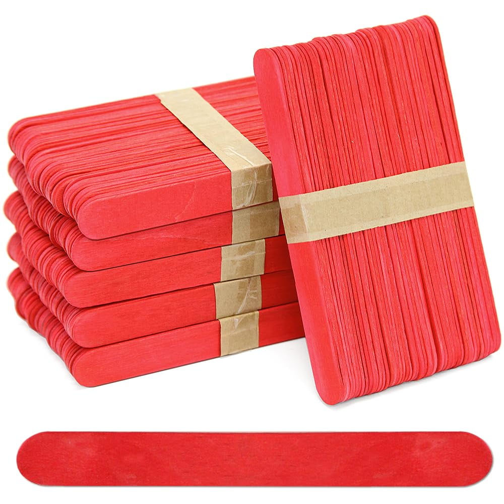 CraftySticks- 300 Pack, 6 Inch Red Color, Jumbo Wood Popsicle Sticks ...