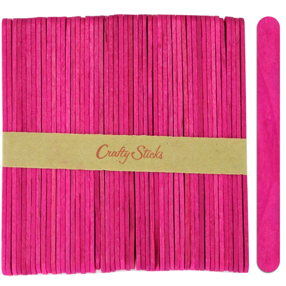 CraftySticks- 50 Pack Pink Popsicle Sticks for Crafts, 4.5 Inch Wooden ...
