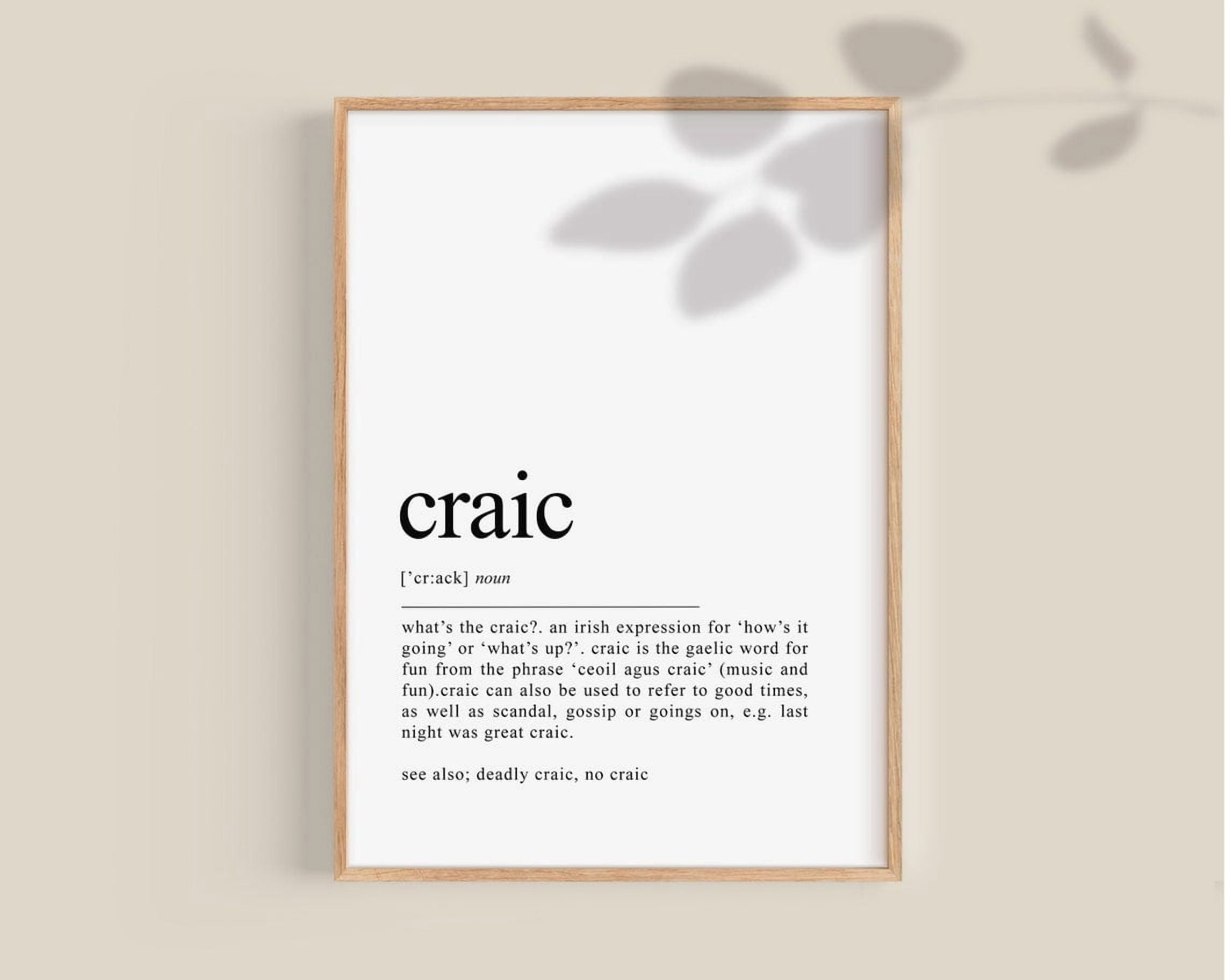 Craic Definition Fun Irish Saying Wall Art, Unframed Paper Print Size ...