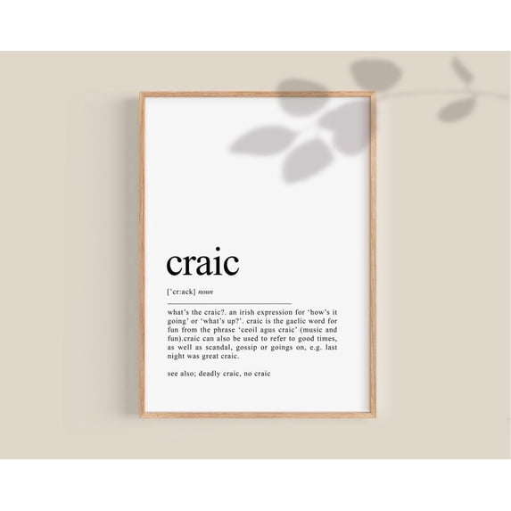 Craic Definition Fun Irish Saying Wall Art, Unframed Paper Print Size ...