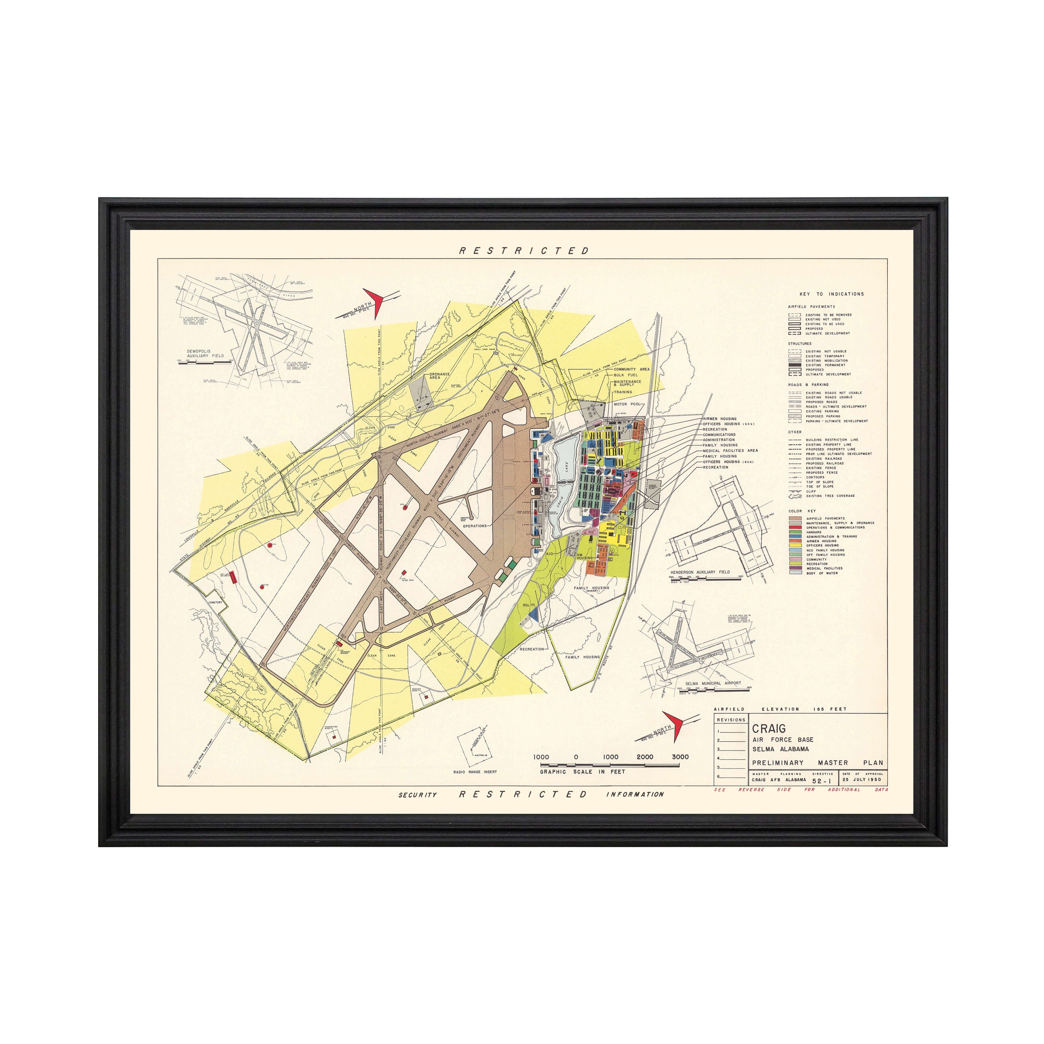 Craig Air Force Base Art, 1950 Vintage Map of Craig Air Force Base ...