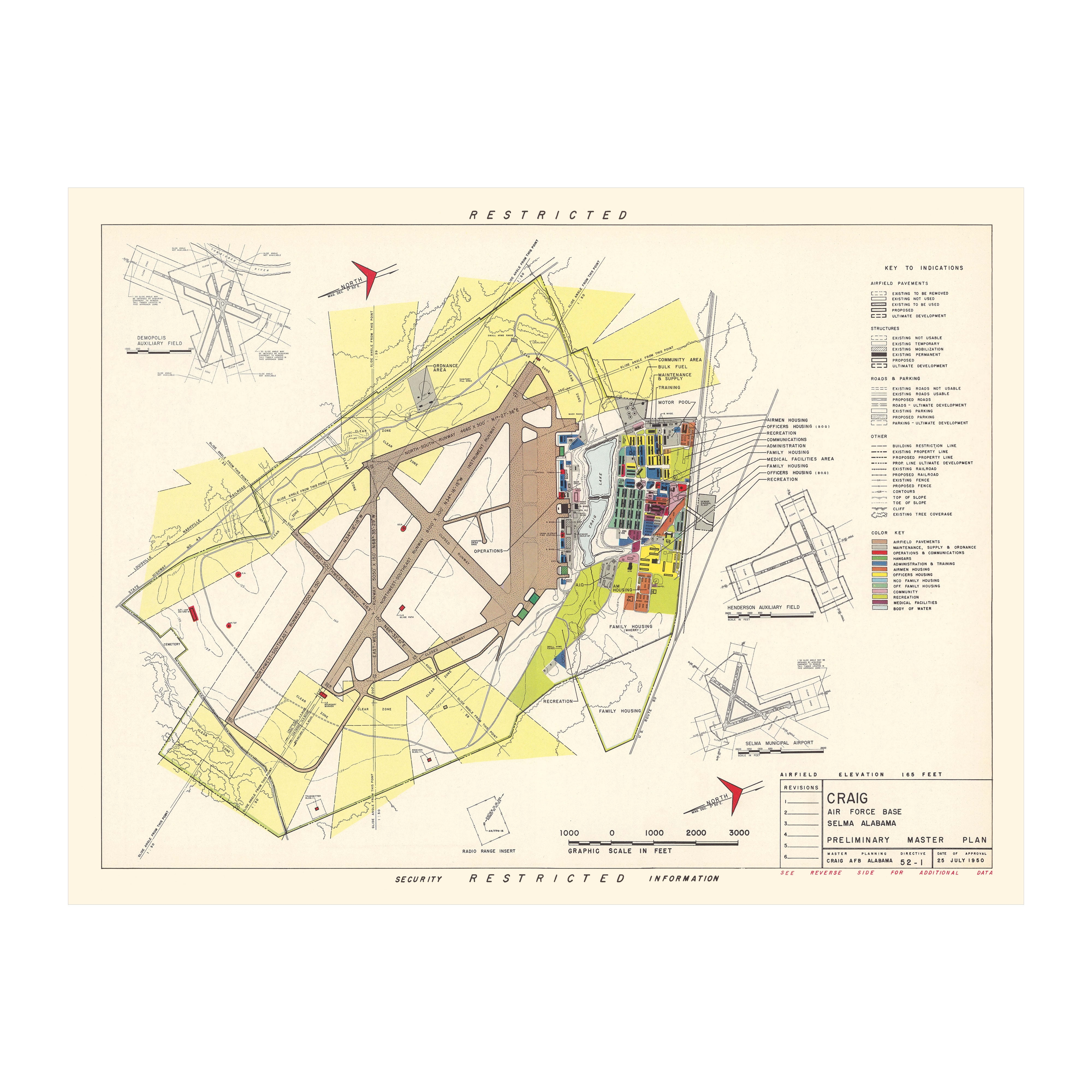 Craig Air Force Base Art, 1950 Vintage Map of Craig Air Force Base ...