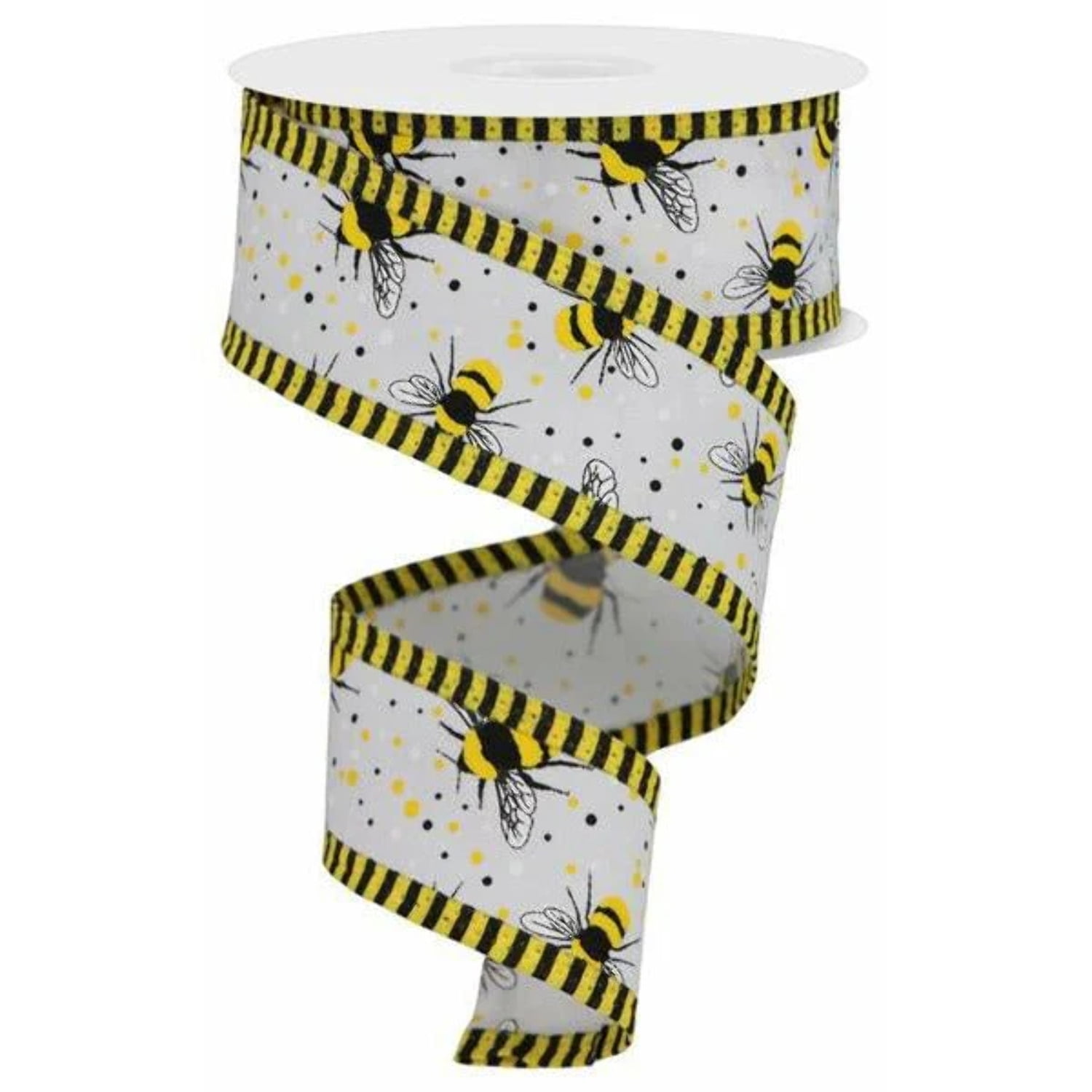 Craig Bachman 1.5 Inch Bumble Bee Stripe Edge Ribbon: White (10 Yards ...