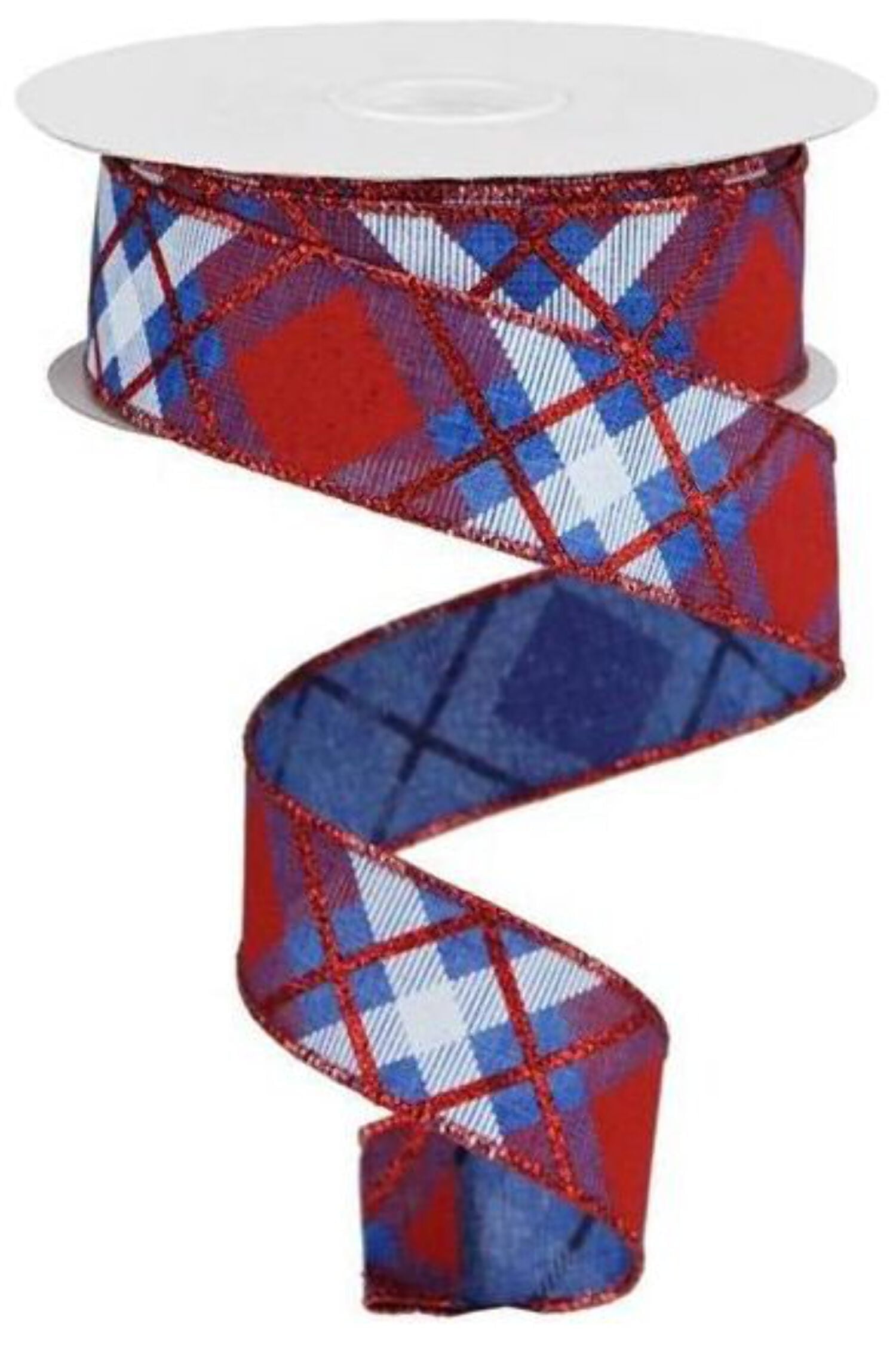 Craig Bachman 1.5 Inch Glitter Plaid Royal Ribbon: Royal Blue, Red ...