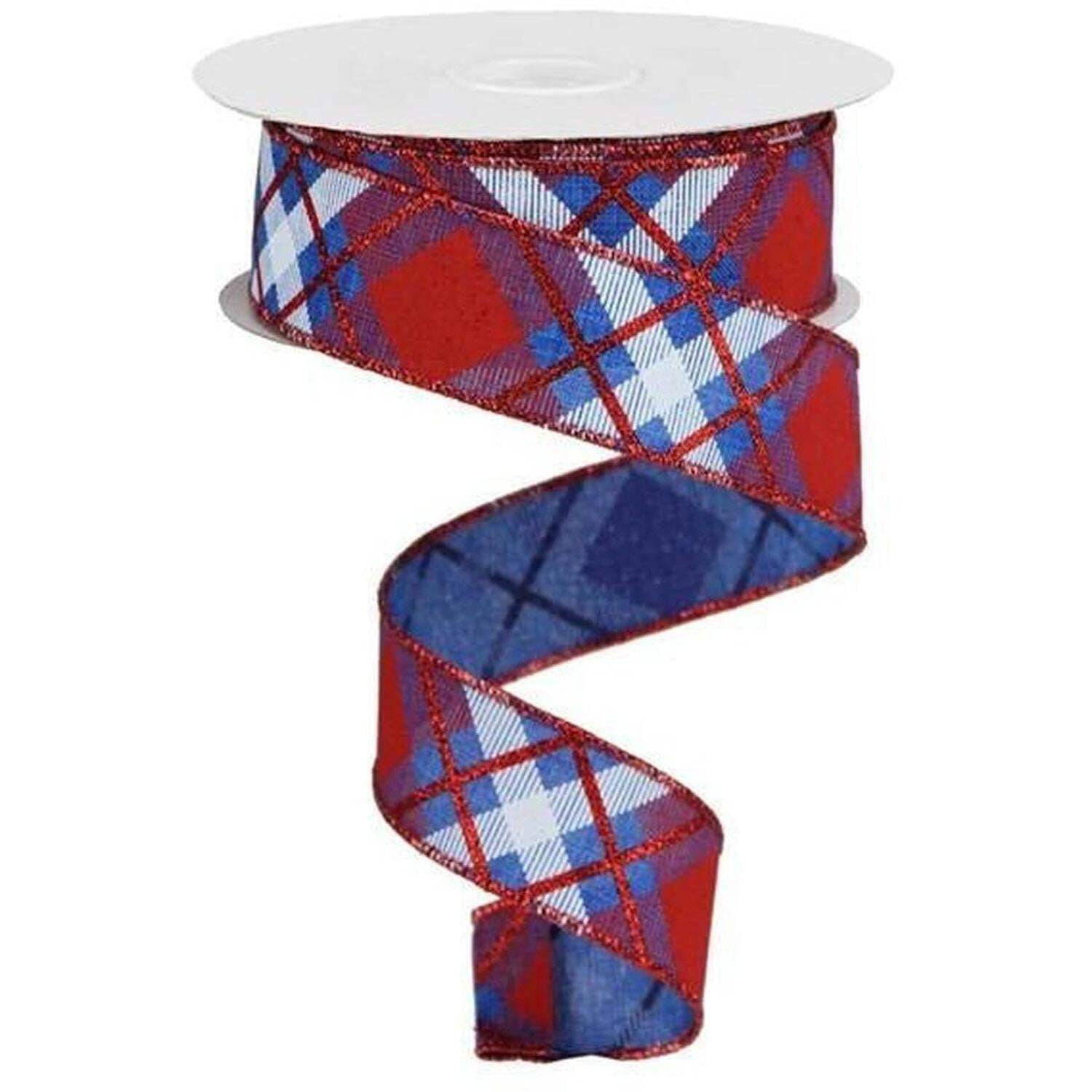 Craig Bachman 1.5 Inch Glitter Plaid Royal Ribbon: Royal Blue, Red ...