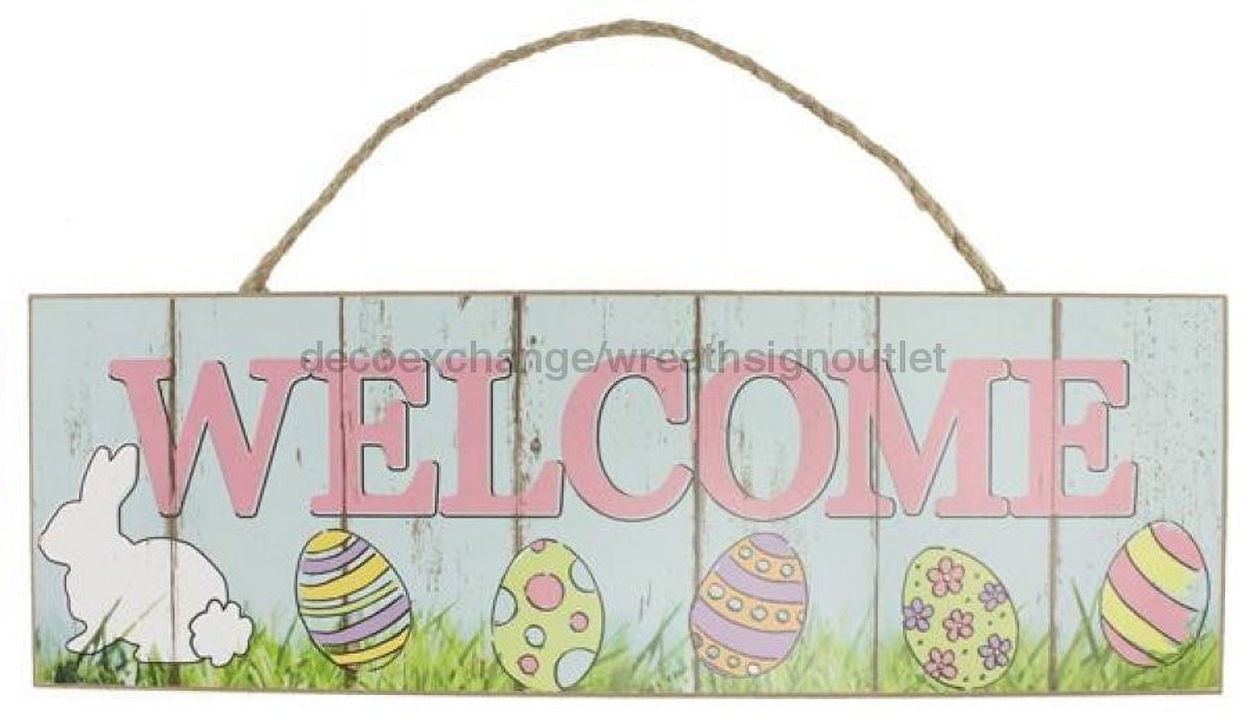 Craig Bachman 15" Wooden Sign: Welcome Bunny & Eggs - Door Wall Easter ...