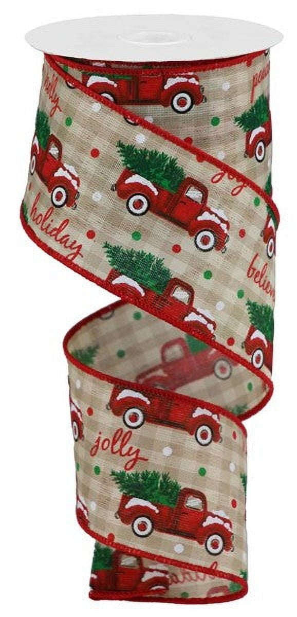 Craig Bachman 2.5" Christmas Trucks Checked Ribbon: Beige (10 Yards ...