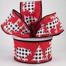 Craig Bachman 2.5" Plaid Moose/Bear/Tree Ribbon: Red/Black (10 Yards ...